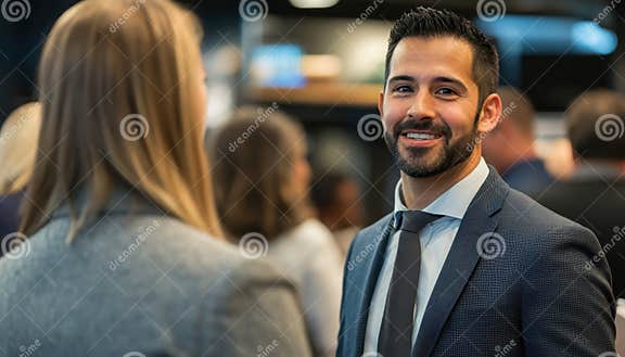 Networking Interactions at a Professional Event in a Modern Indoor ...