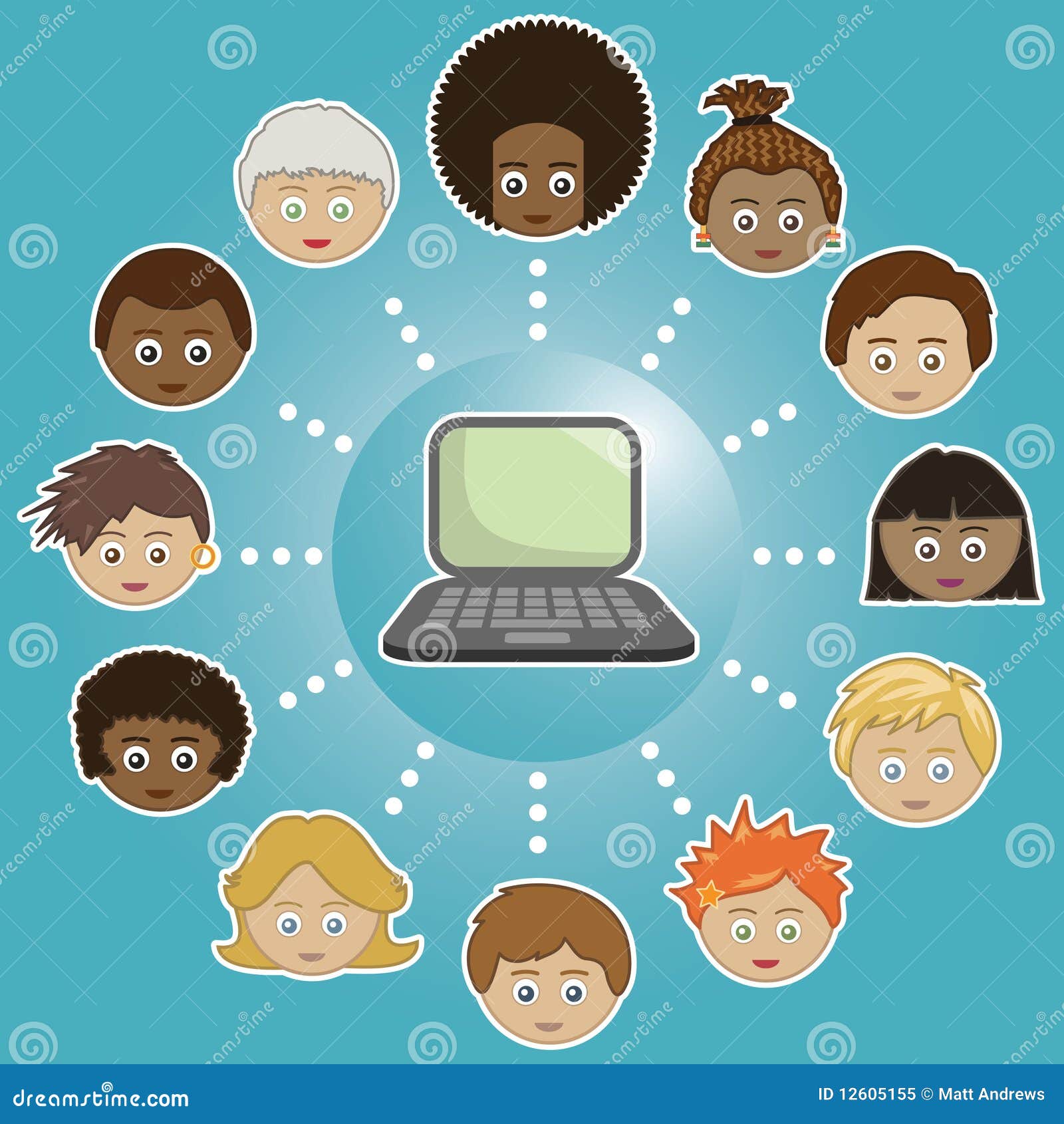 Networking Kids with Computer Stock Vector - Illustration of wireless ...