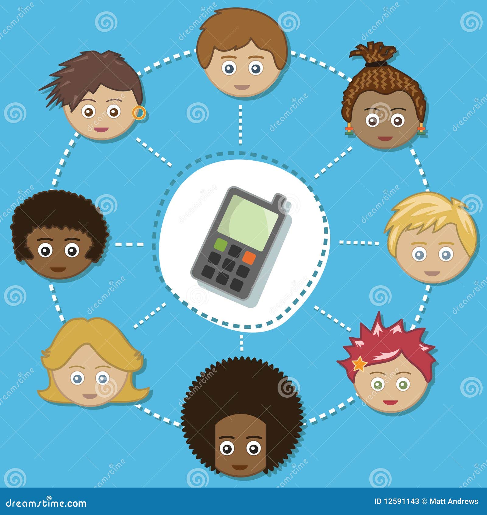 Networking kids with phone stock vector. Illustration of multicultural ...