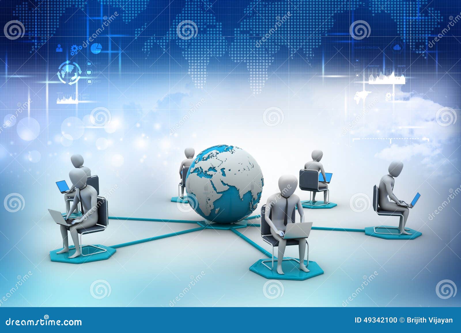 Networking People with Globe Stock Illustration - Illustration of ...