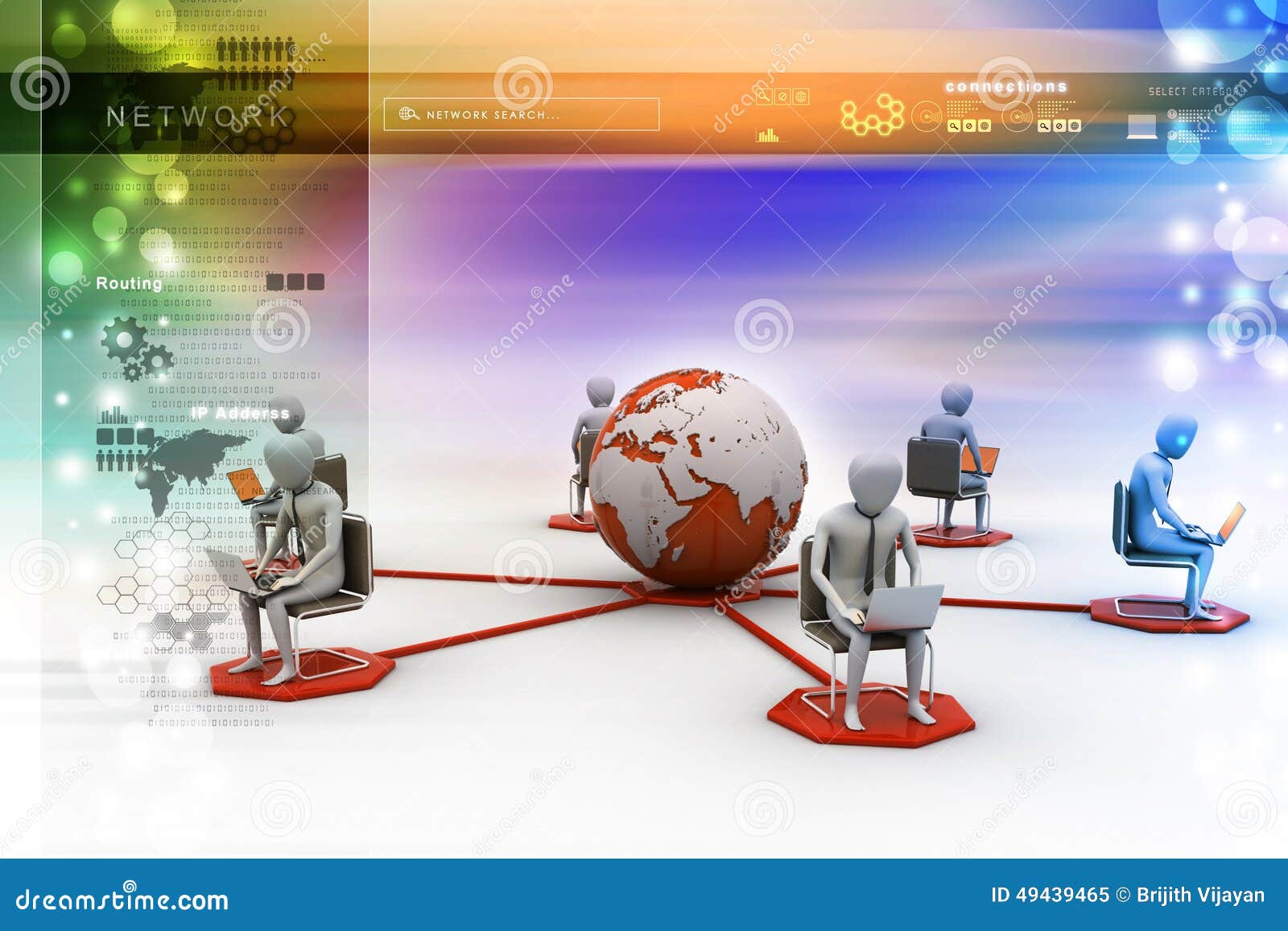 Networking People with Globe Stock Illustration - Illustration of ...