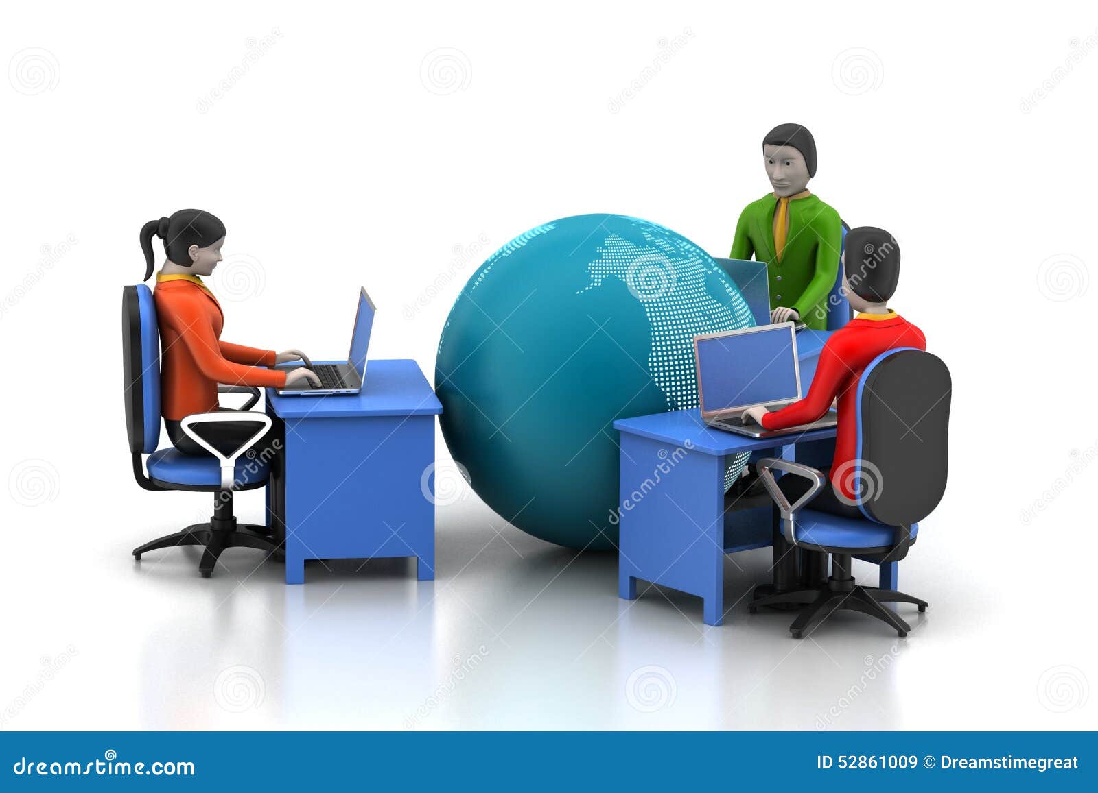 Networking People with Globe Stock Illustration - Illustration of ...