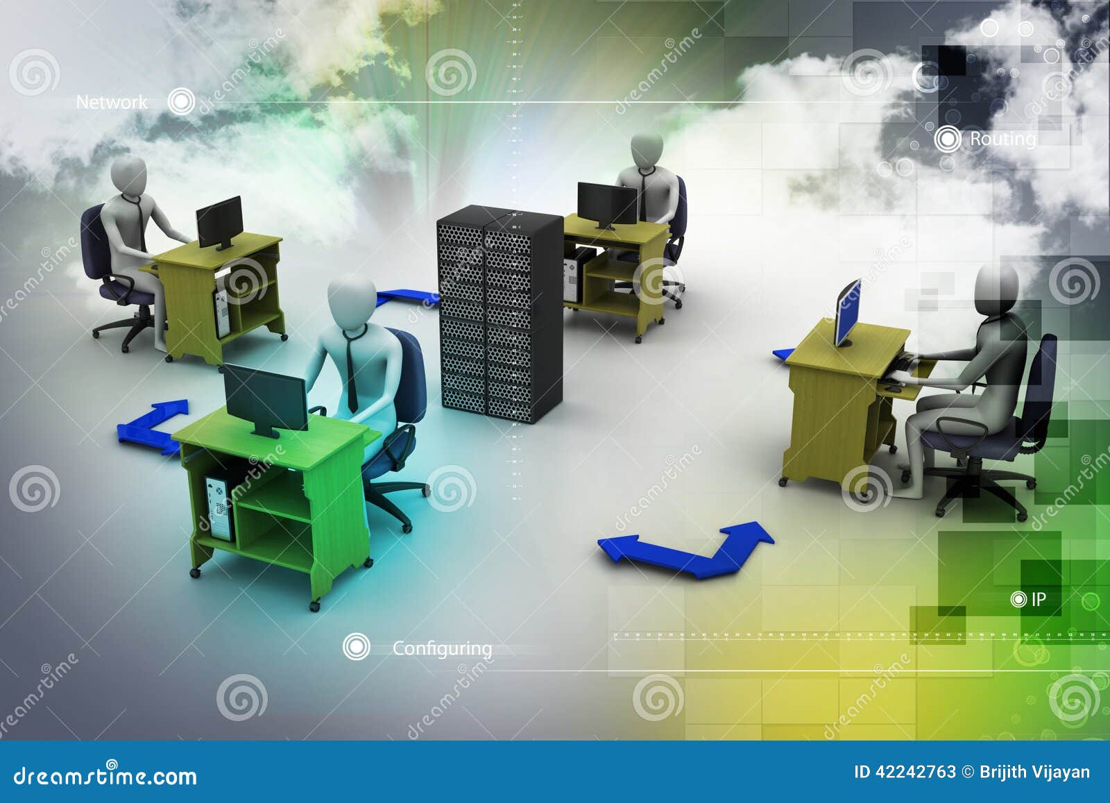 Networking People with Server Stock Illustration - Illustration of ...