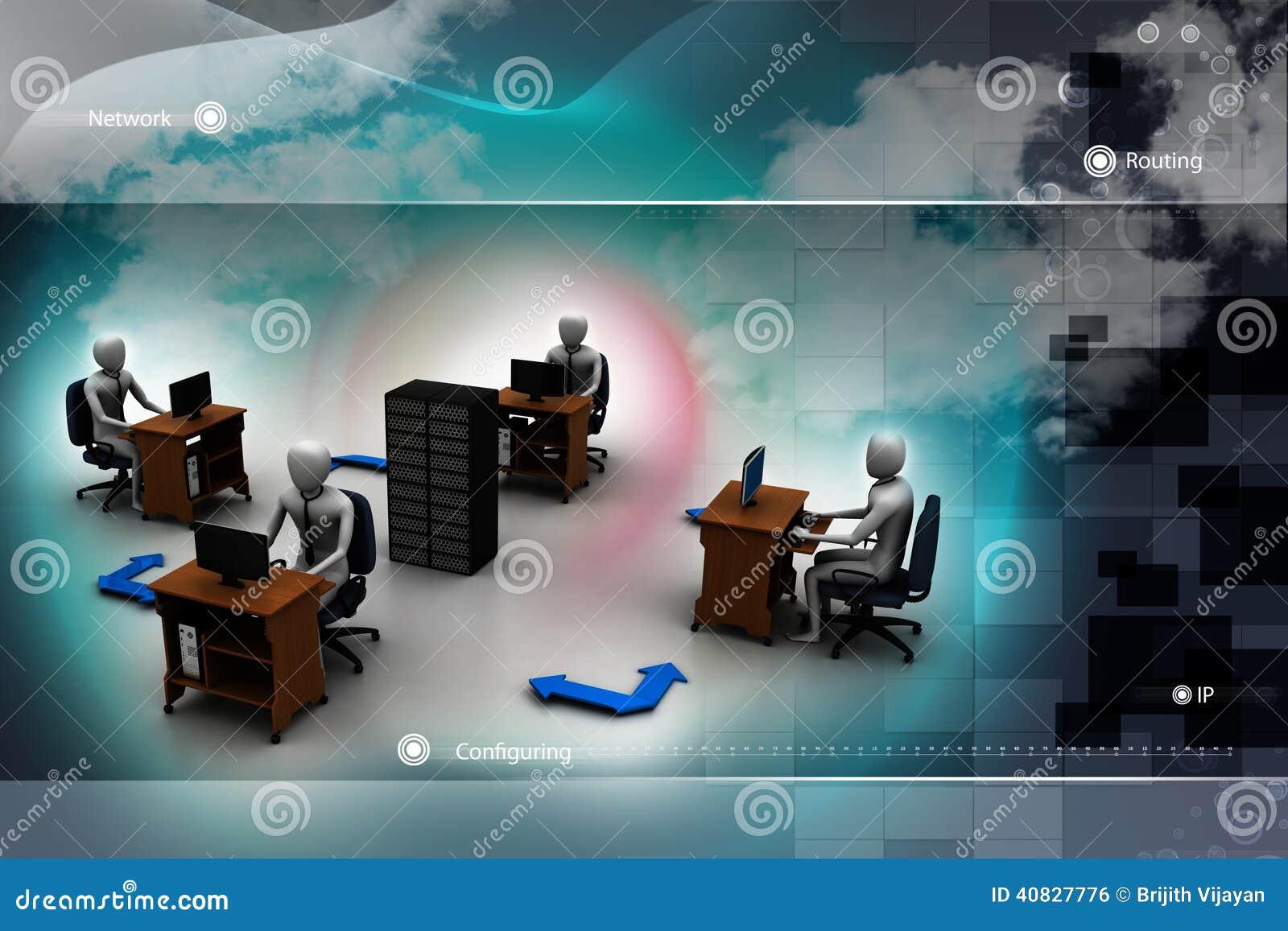 Networking People with Server Stock Illustration - Illustration of ...