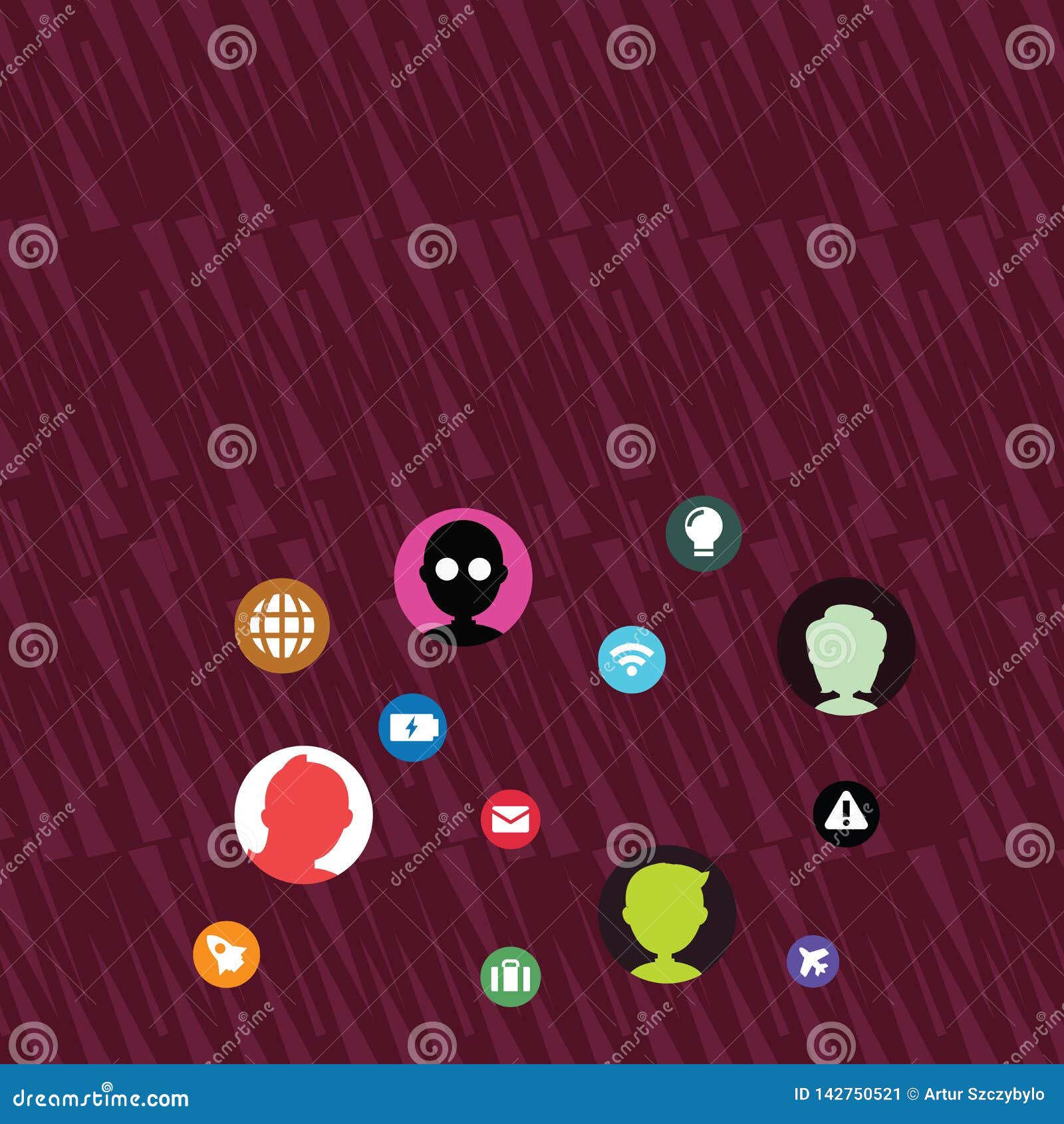 Networking Technical Icons with Chat Heads Scattered on Screen for ...