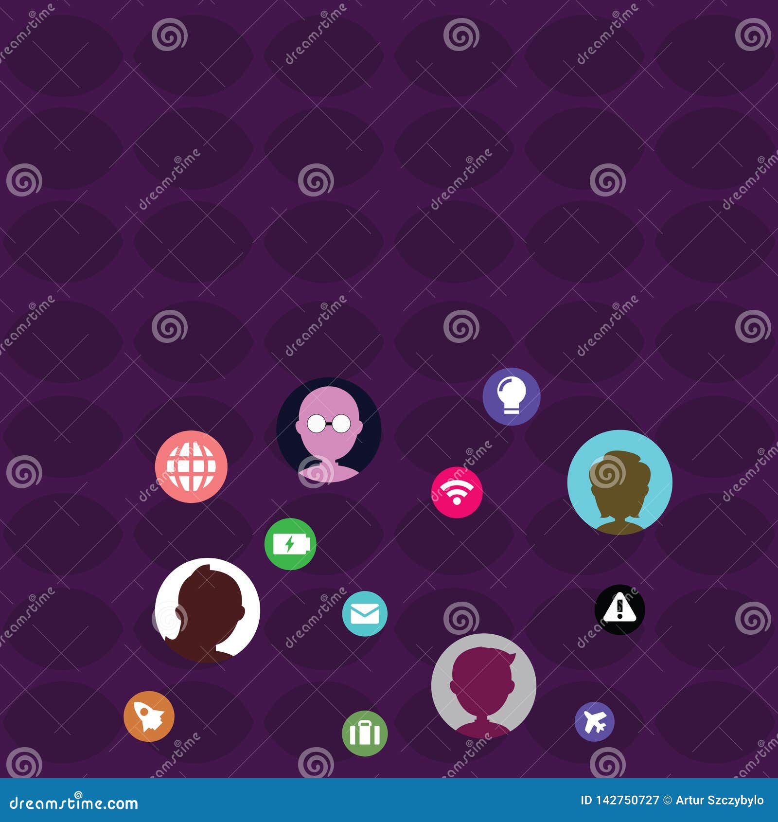 Networking Technical Icons with Chat Heads Scattered on Screen for ...