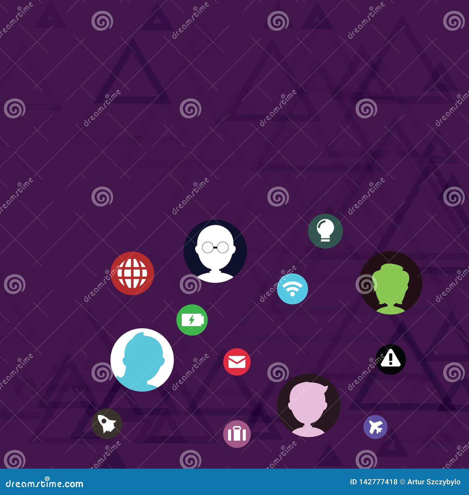 Networking Technical Icons with Chat Heads Scattered on Screen for ... Networking Technical Icons with Chat Heads Scattered on Screen for ...