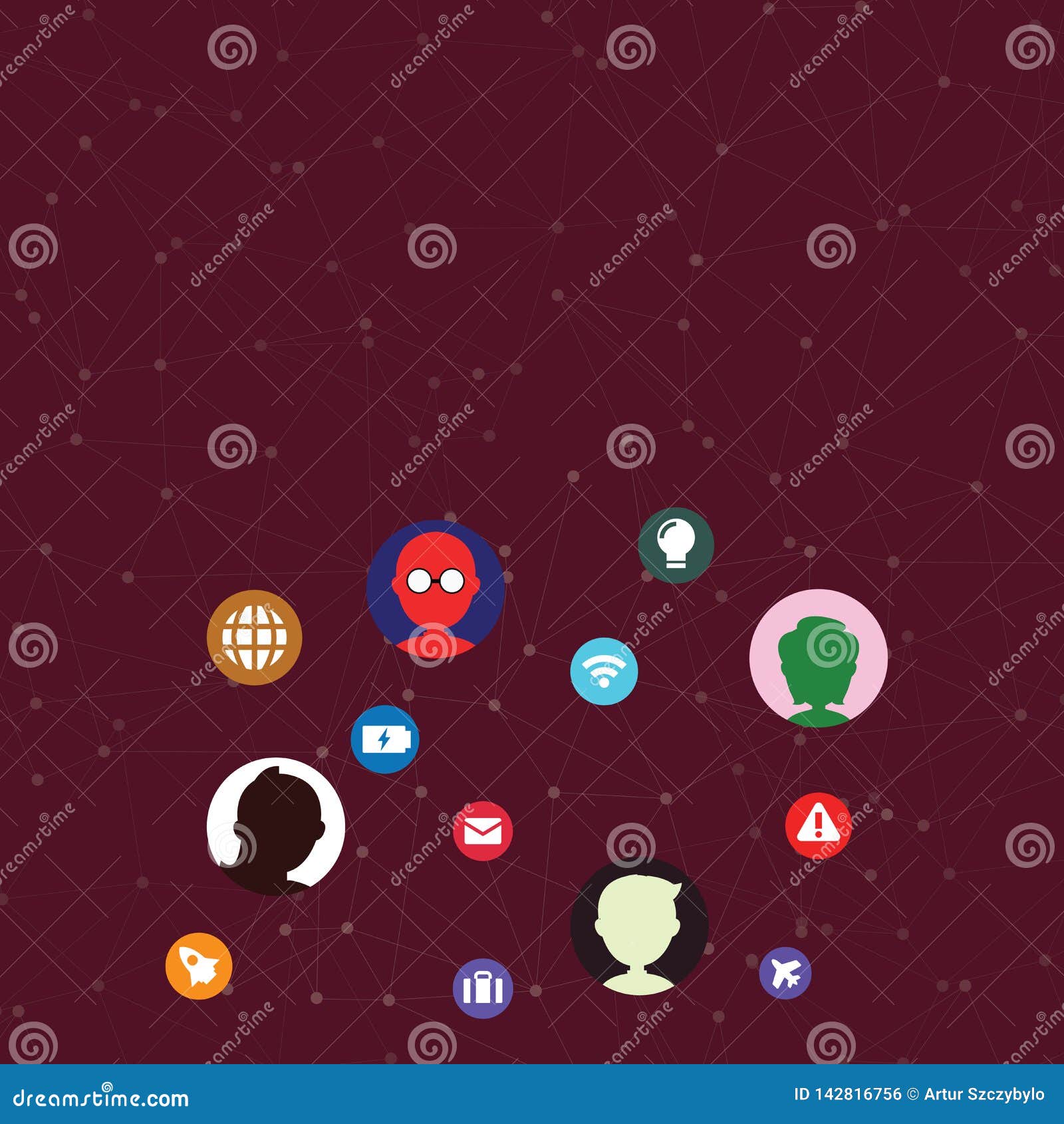 Networking Technical Icons with Chat Heads Scattered on Screen for ... Networking Technical Icons with Chat Heads Scattered on Screen for ...