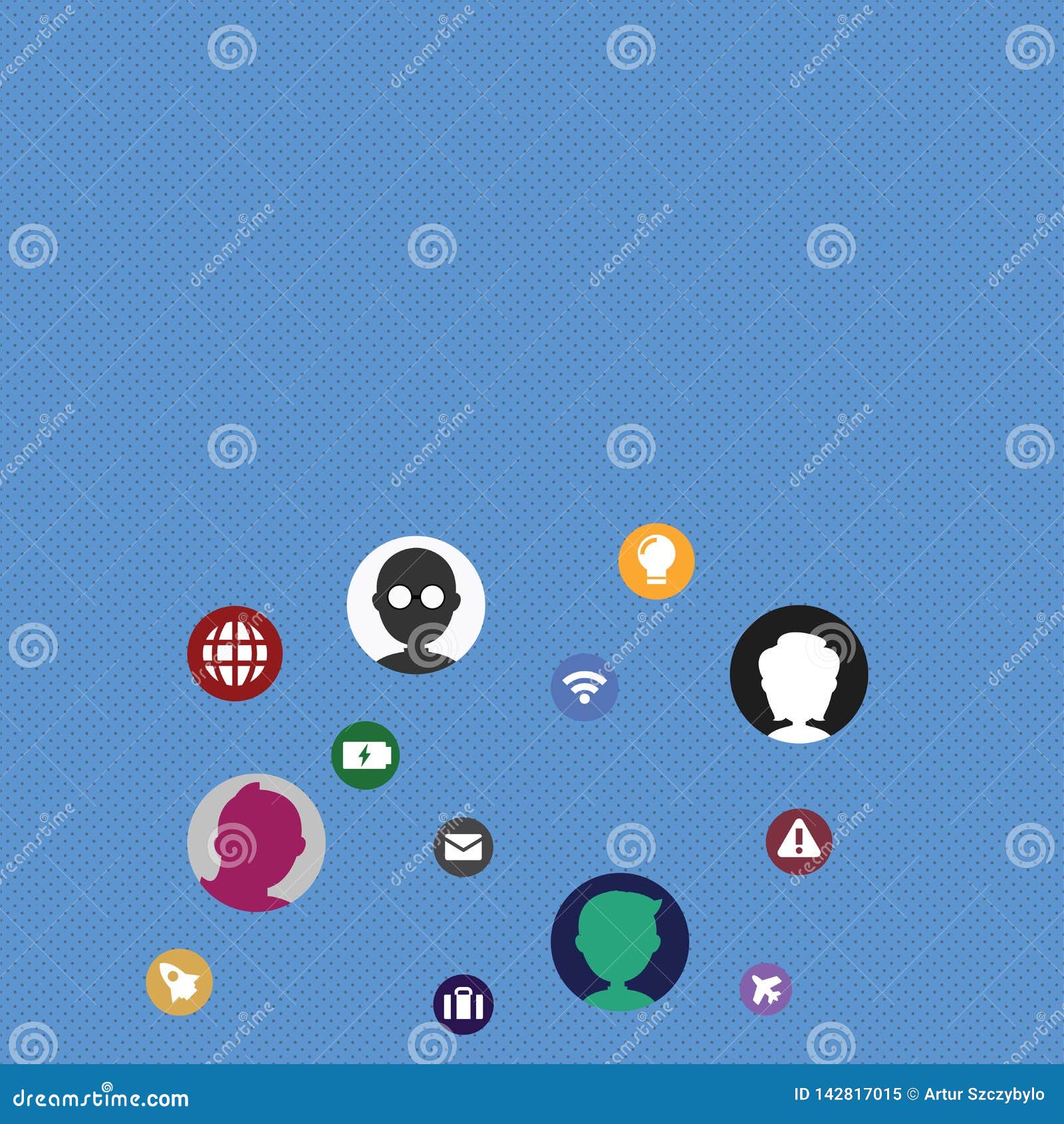 Networking Technical Icons with Chat Heads Scattered on Screen for ...