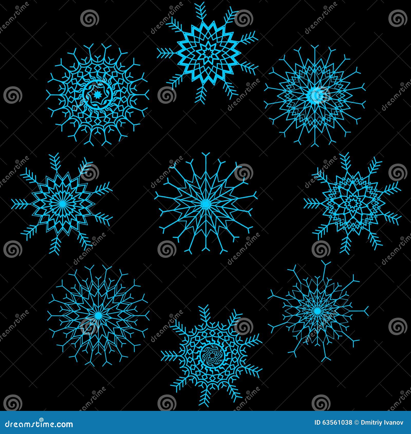 Neuf flocons de neige illustration de vecteur. Illustration du froid ...