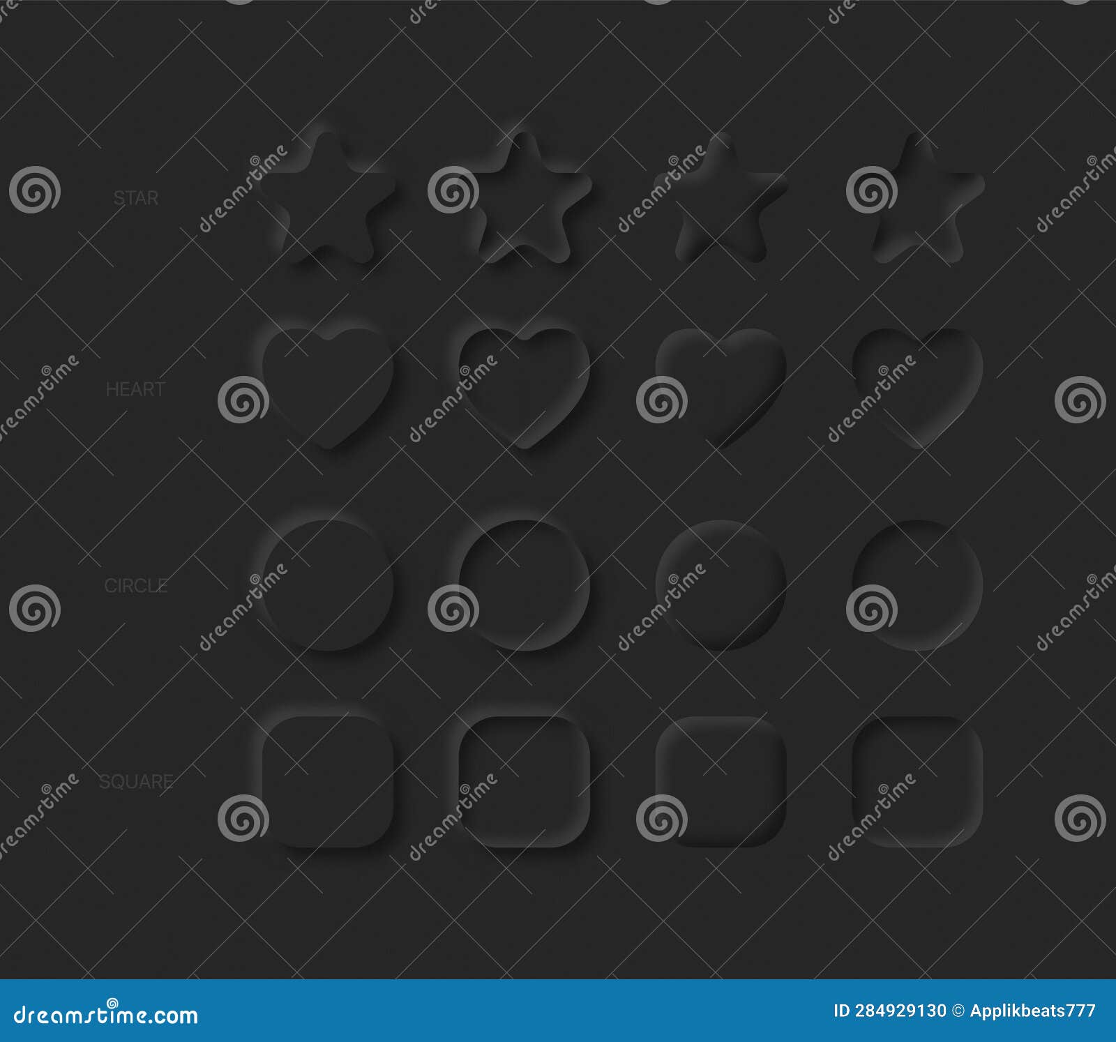 Neumorphic Basic Design Elements Rounded Star Heart Circle Square in Different Variations on ...
