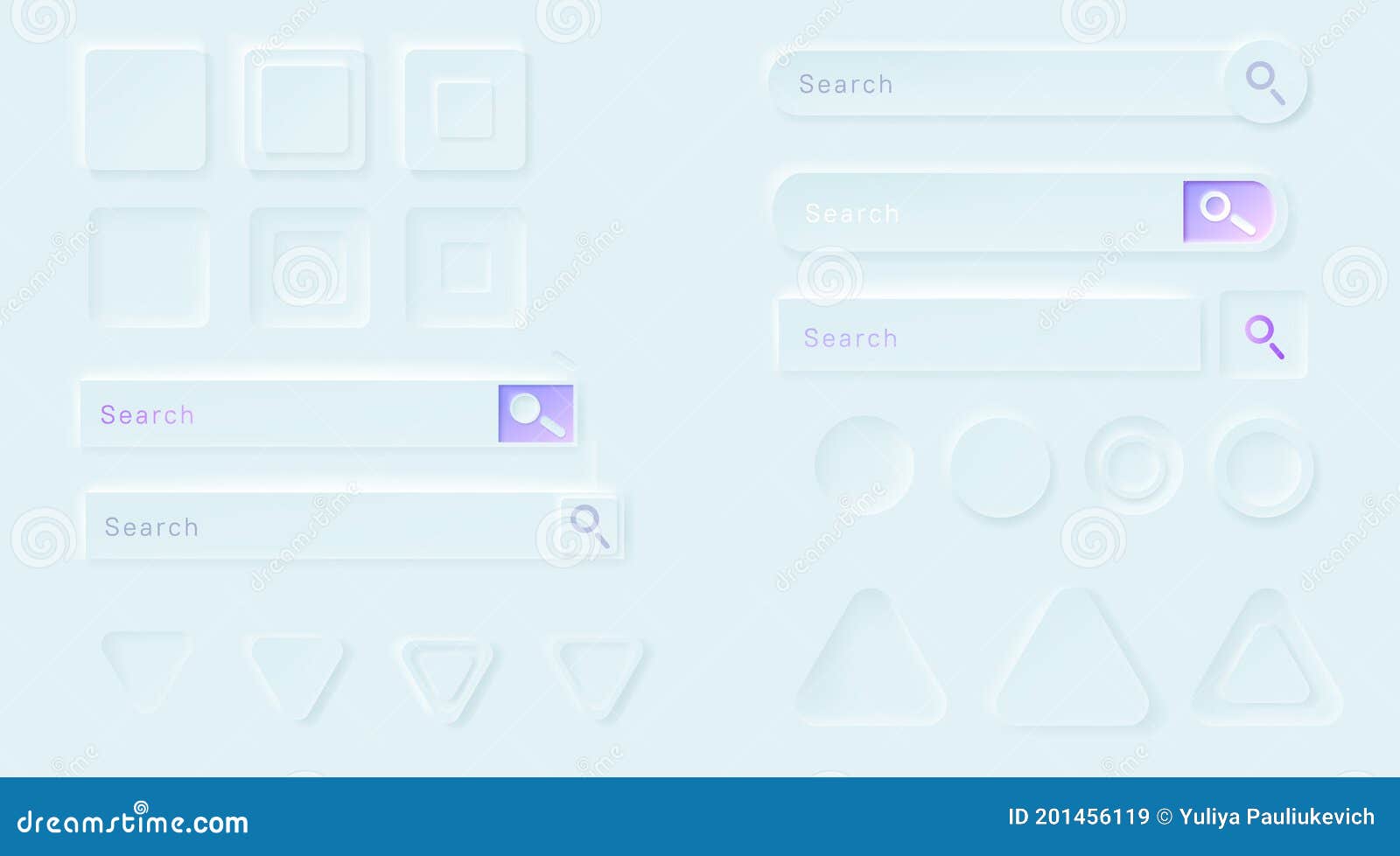 Neumorphic UI Buttons. Modern Minimal Web Layout With Input Fields. Square Or Round Interface ...