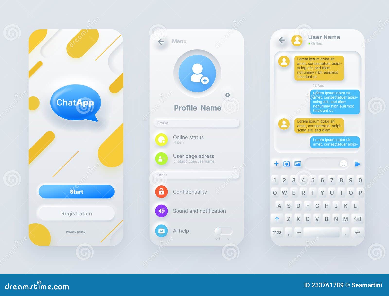 Neumorphic Chat Application Interface, Vector Ui Stock Illustration ...