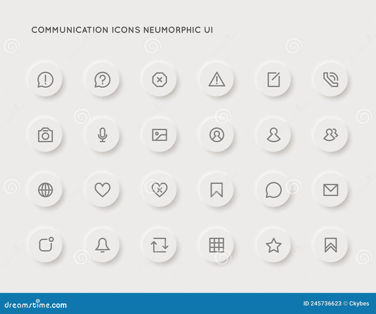 Neumorphic Communication User Interface UI Vector Icon Set. High ...