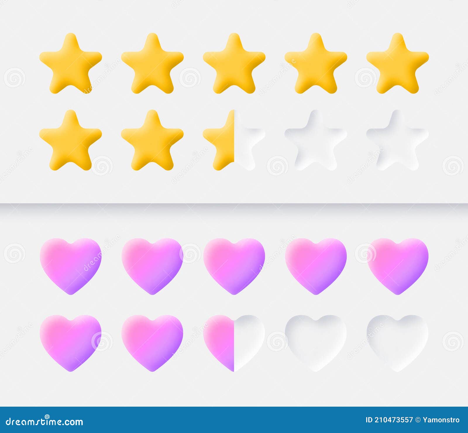 Neumorphic 3d Vector Game Ui Elements Stars Achievement Rank Scale And Life Health Bar Rating