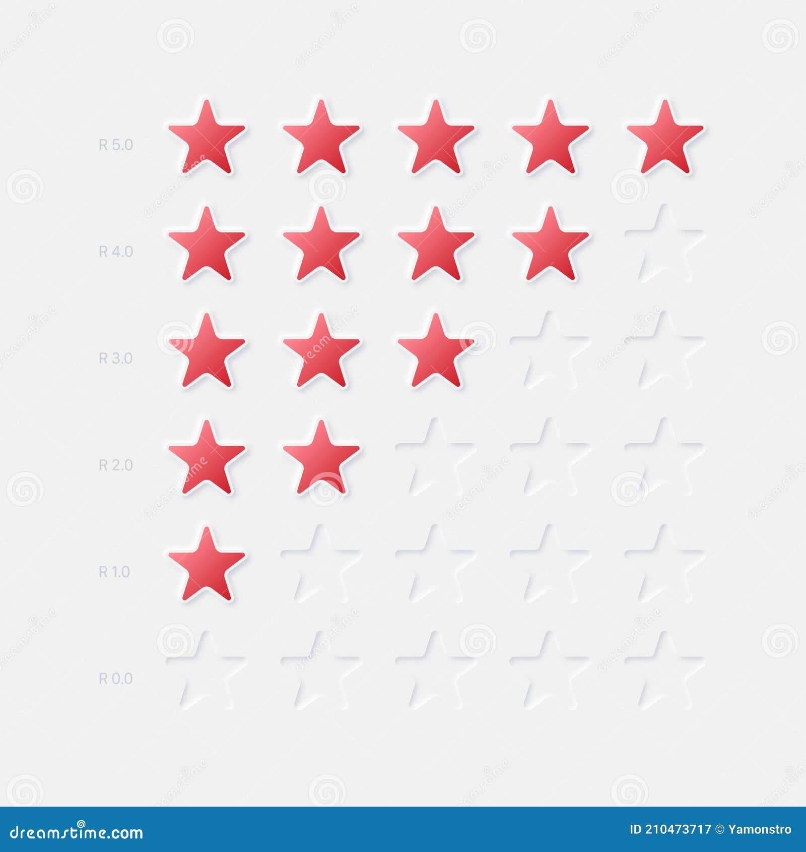 Neumorphic Design UI Elements 3D Vector Red Stars Five Point Rating ...