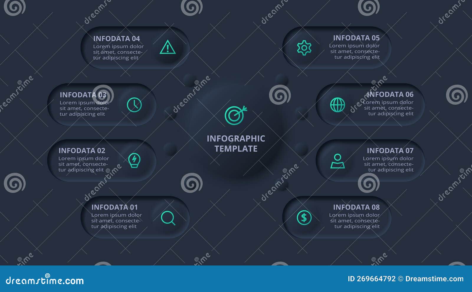 Neumorphic Flowchart Dark Iinfographic. Creative Concept for ...