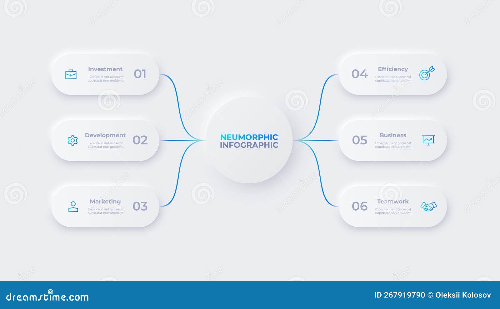 Neumorphic Flowchart Infographic. Business Data Visualization with 6 Steps Stock Vector ...