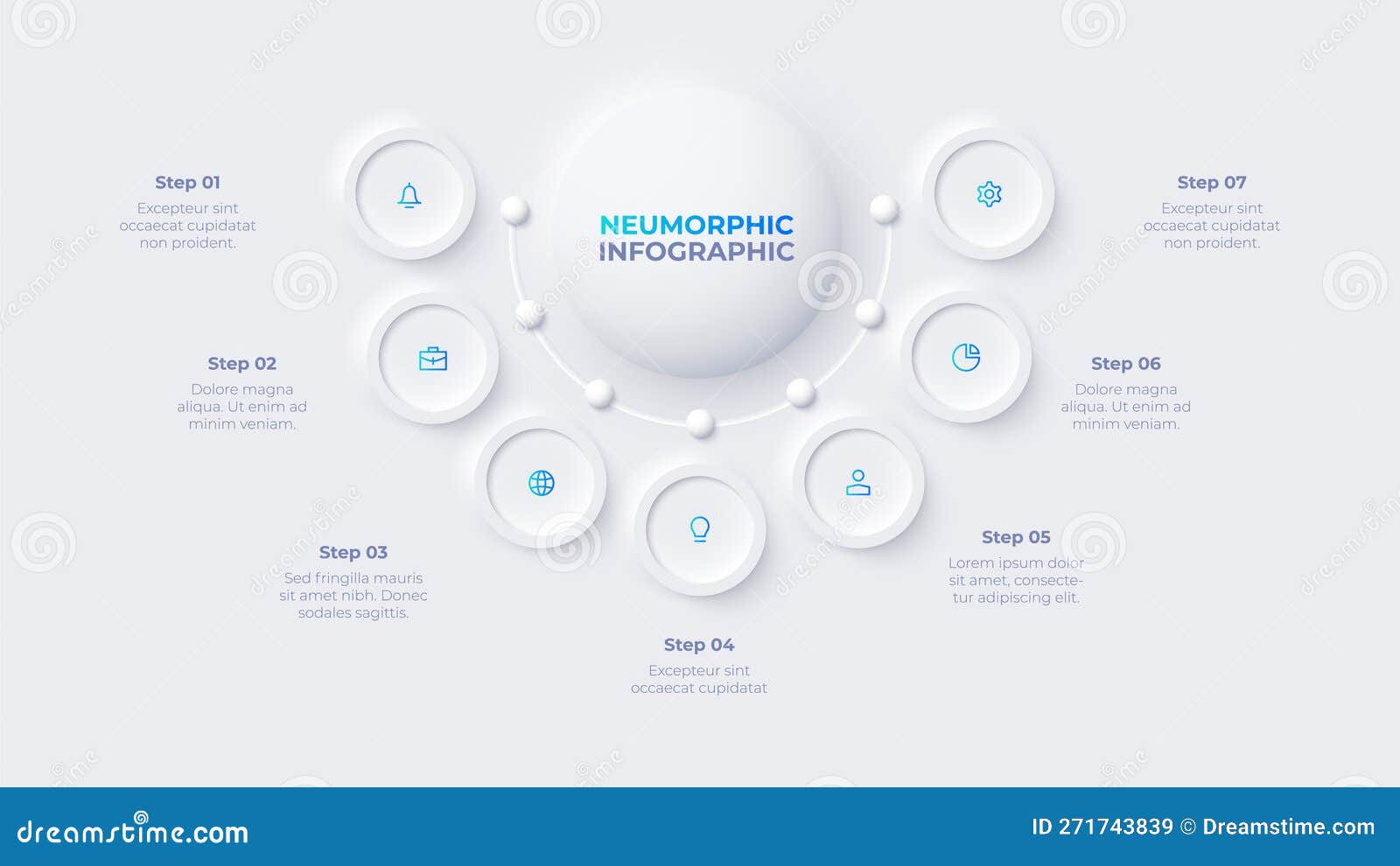 Neumorphic Infographic Design Template. Flowchart Diagram with 7 ...