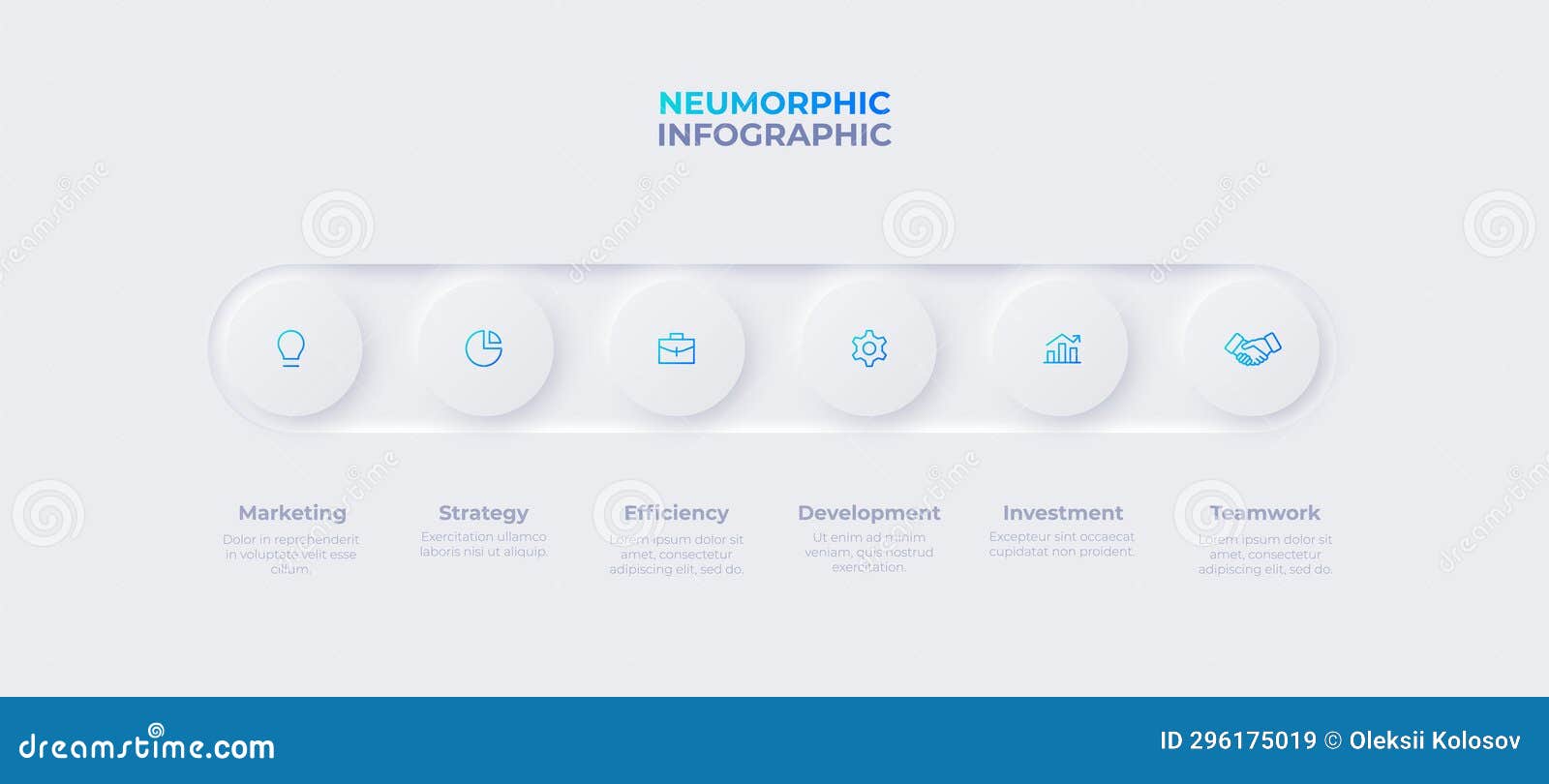 Neumorphic Infographic Design Template. Six Circles Placed in ...
