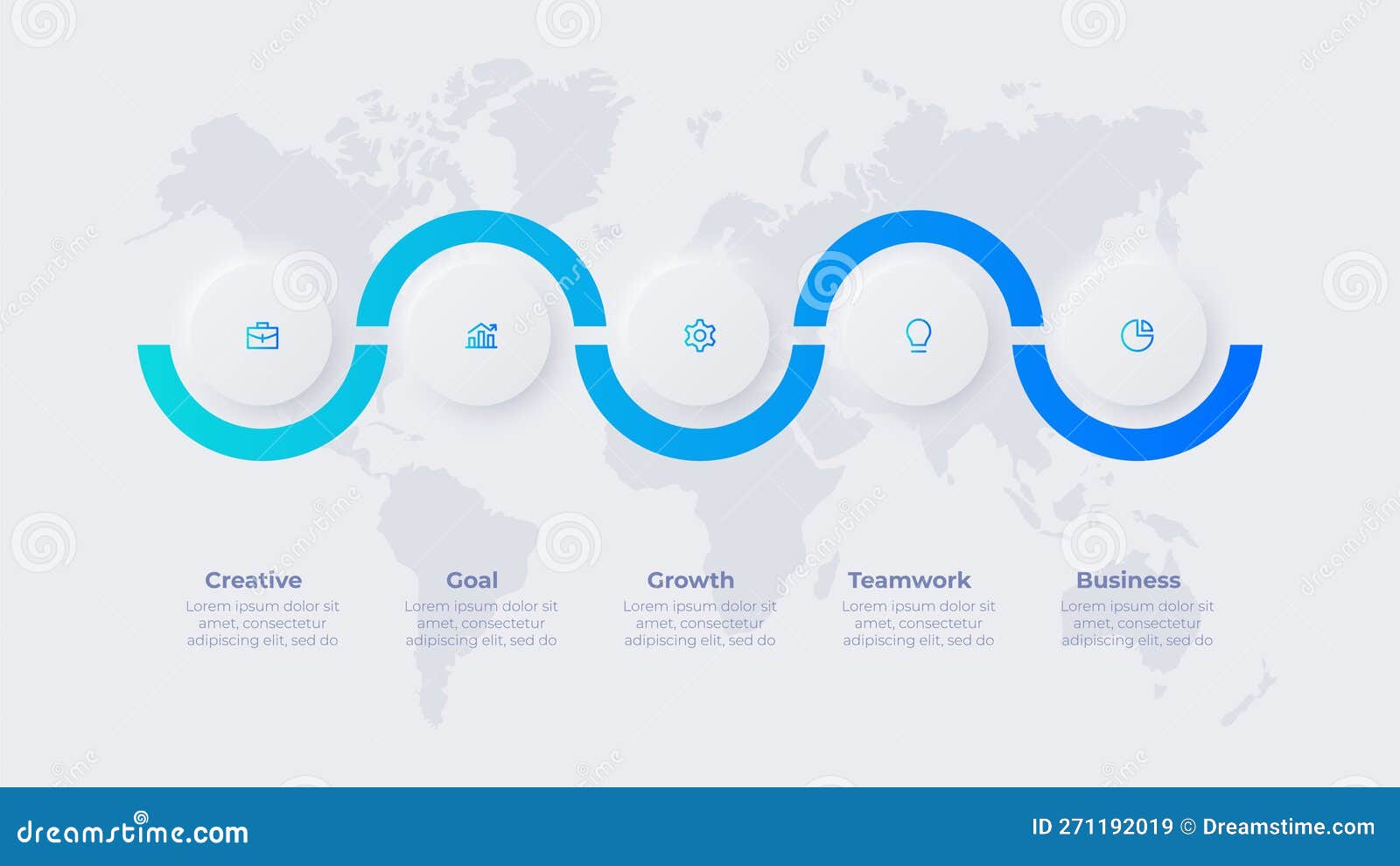 Neumorphic Infographic. Five Circles with Curved Lines on a Background ...