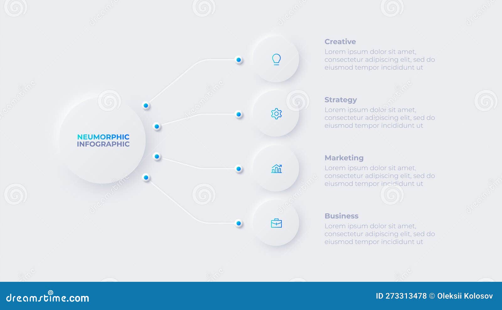 Neumorphic Infographic Flowchart Design Template. Business Data Visualization with 4 Options ...