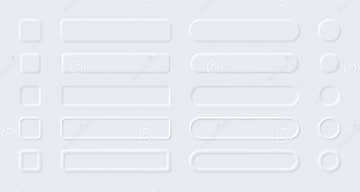 Neumorphic UI Buttons. Modern Minimal Web Layout with Input Fields. Square or Round Interface ...