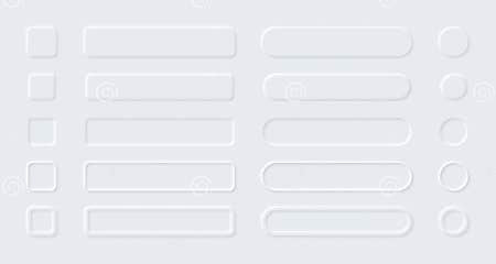Neumorphic UI Buttons. Modern Minimal Web Layout with Input Fields. Square or Round Interface ...