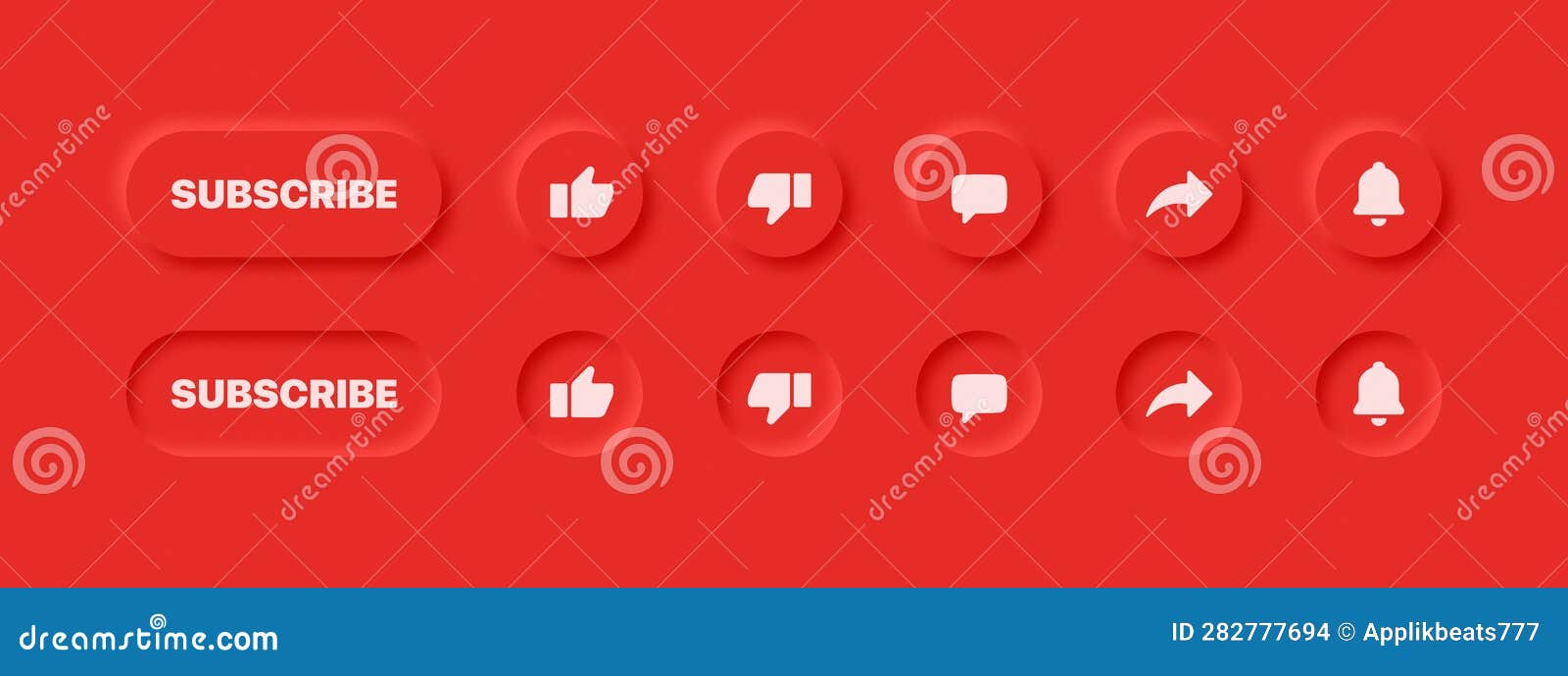 Neumorphic UI Design Elements YouTube Buttons on Abstract Red ...