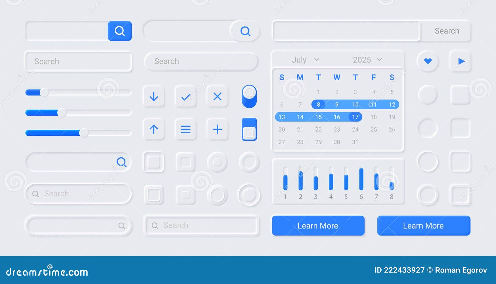 Neumorphic UI Kit. Screen Buttons. Search Forms and Icons for Web ...