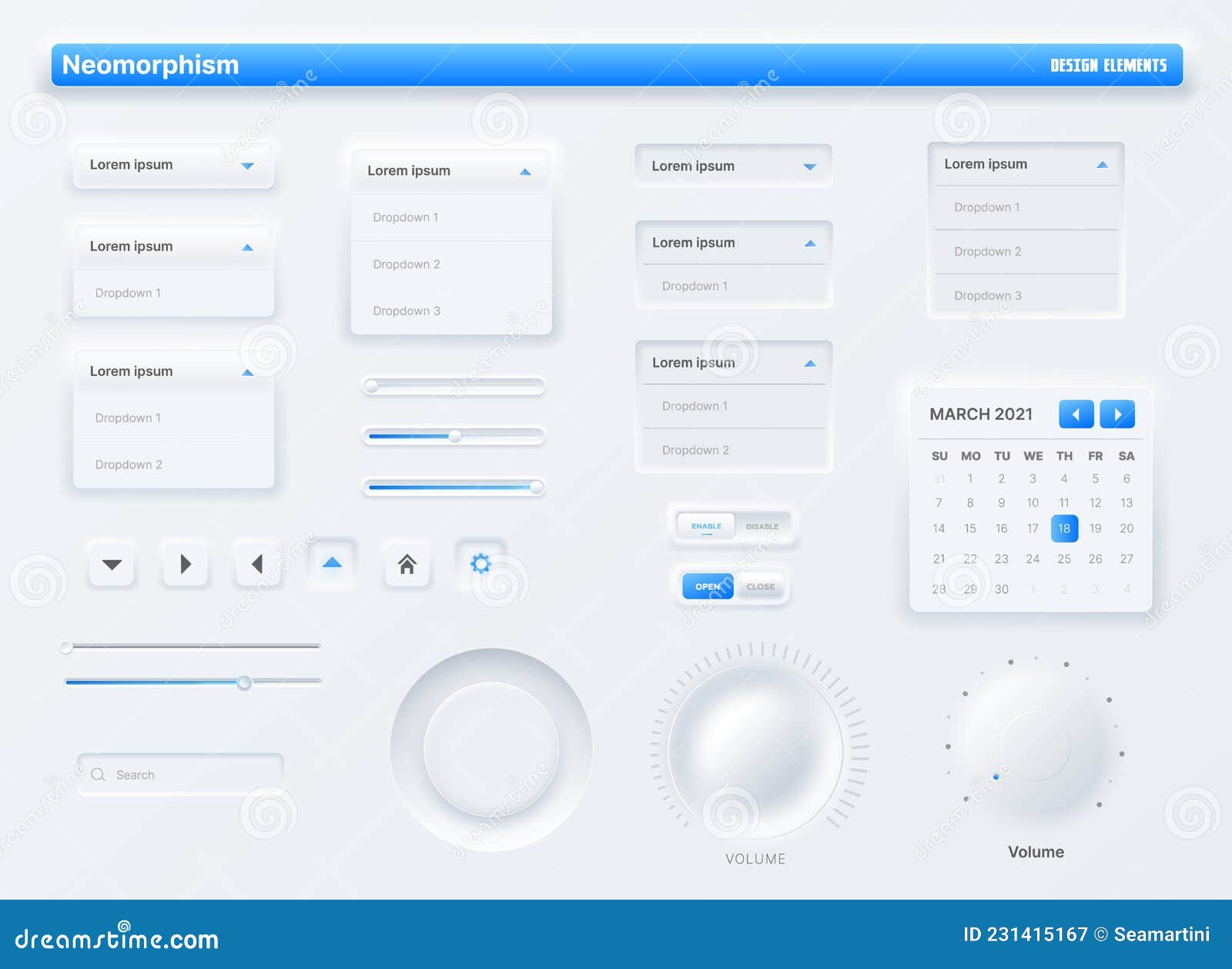 Neumorphic UI, User Interface Buttons, Search Bars Stock Vector ...