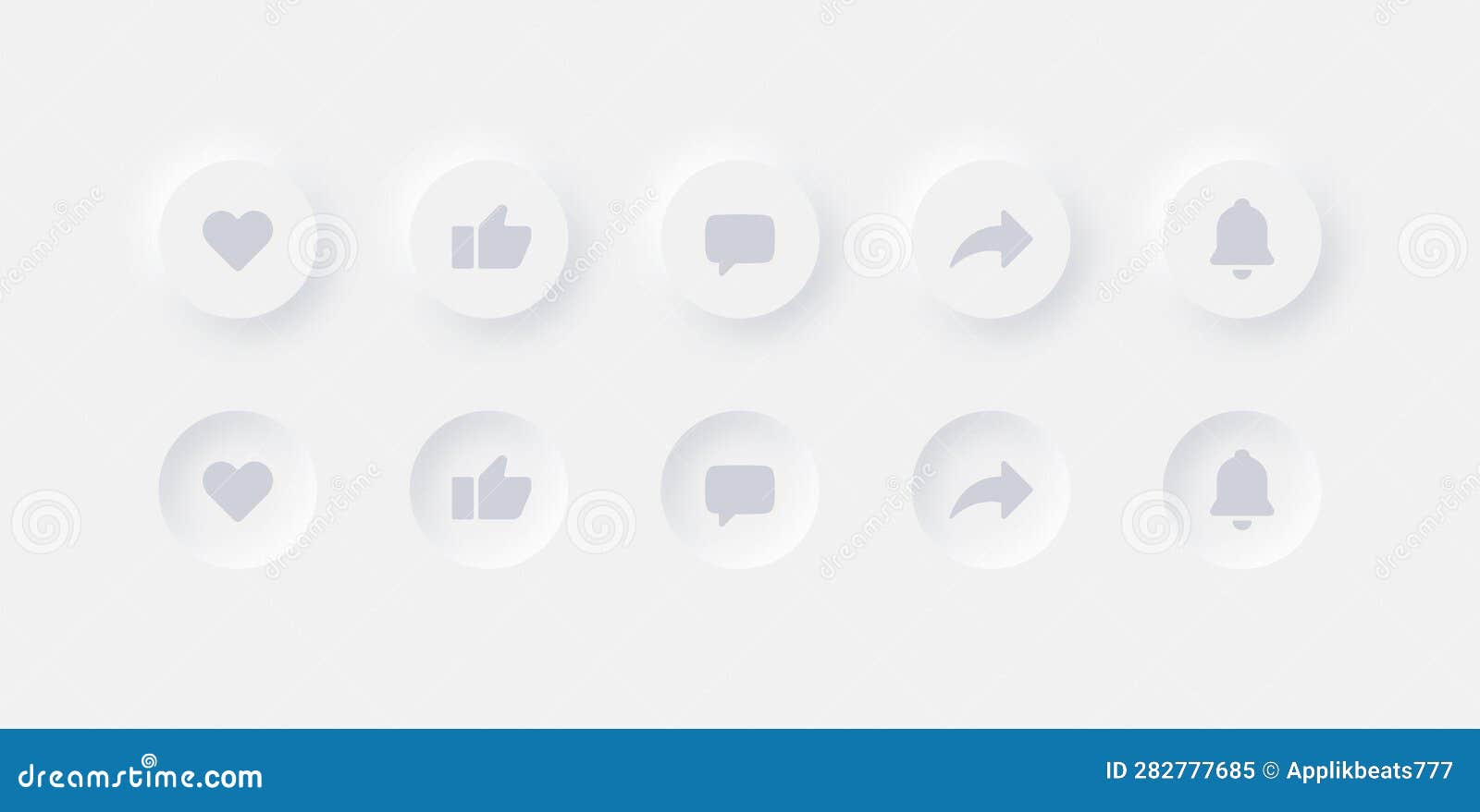 Neumorphic UI UX Design Elements Youtube Buttons Like Dislike Comment Share Notifications Stock ...