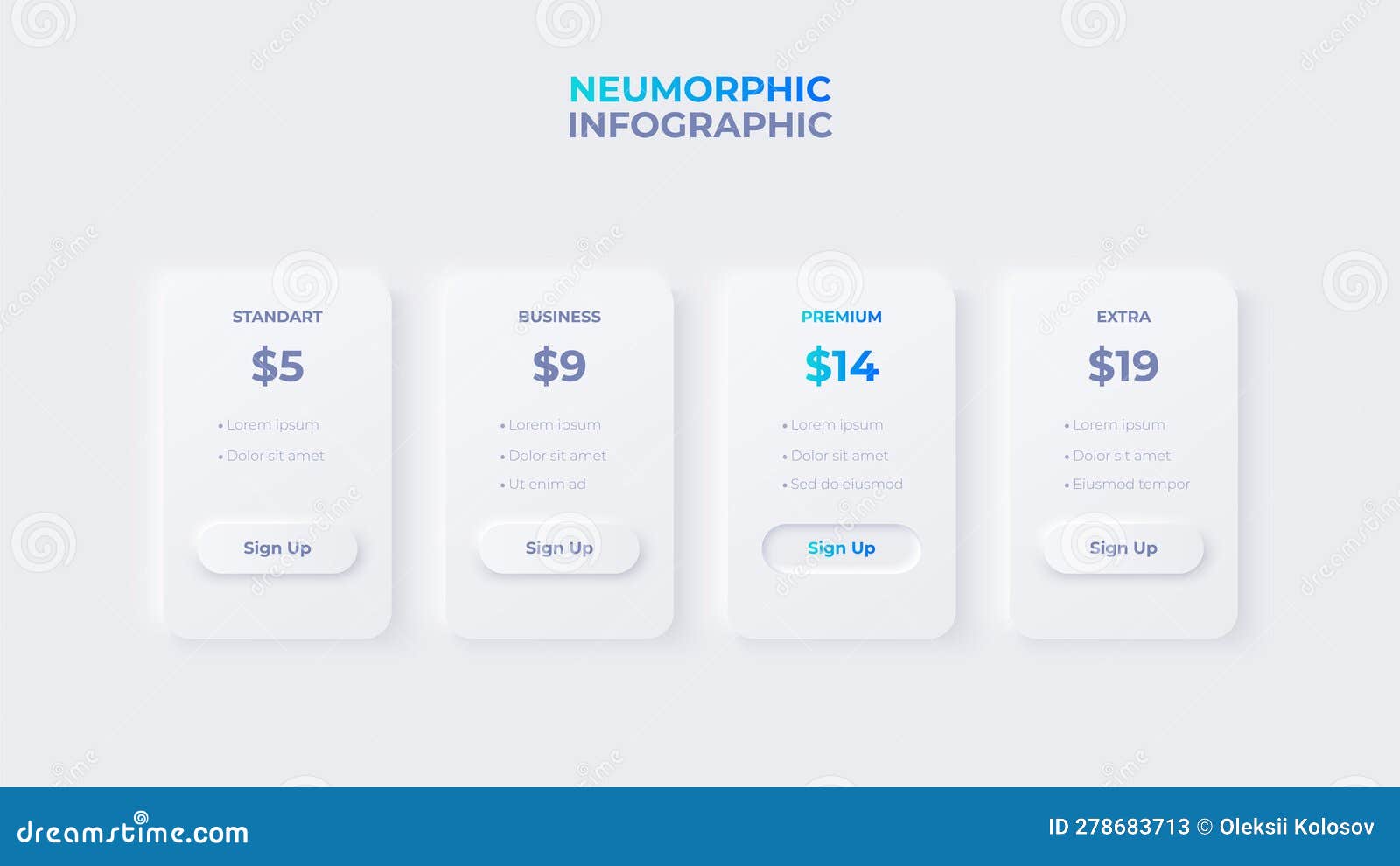 Neumorphism Price Table Concept. Pricing or Subscription Plan Ui Web ...