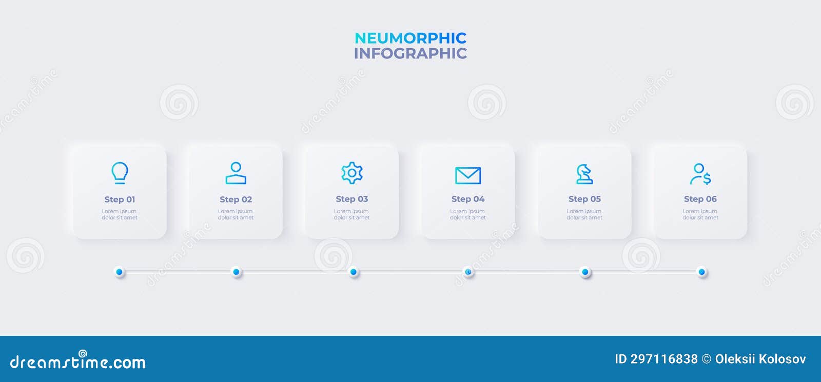 Neumorphism Timeline Infographic. Skeuomorph Concept with 6 Options, Parts, Steps or Processes ...