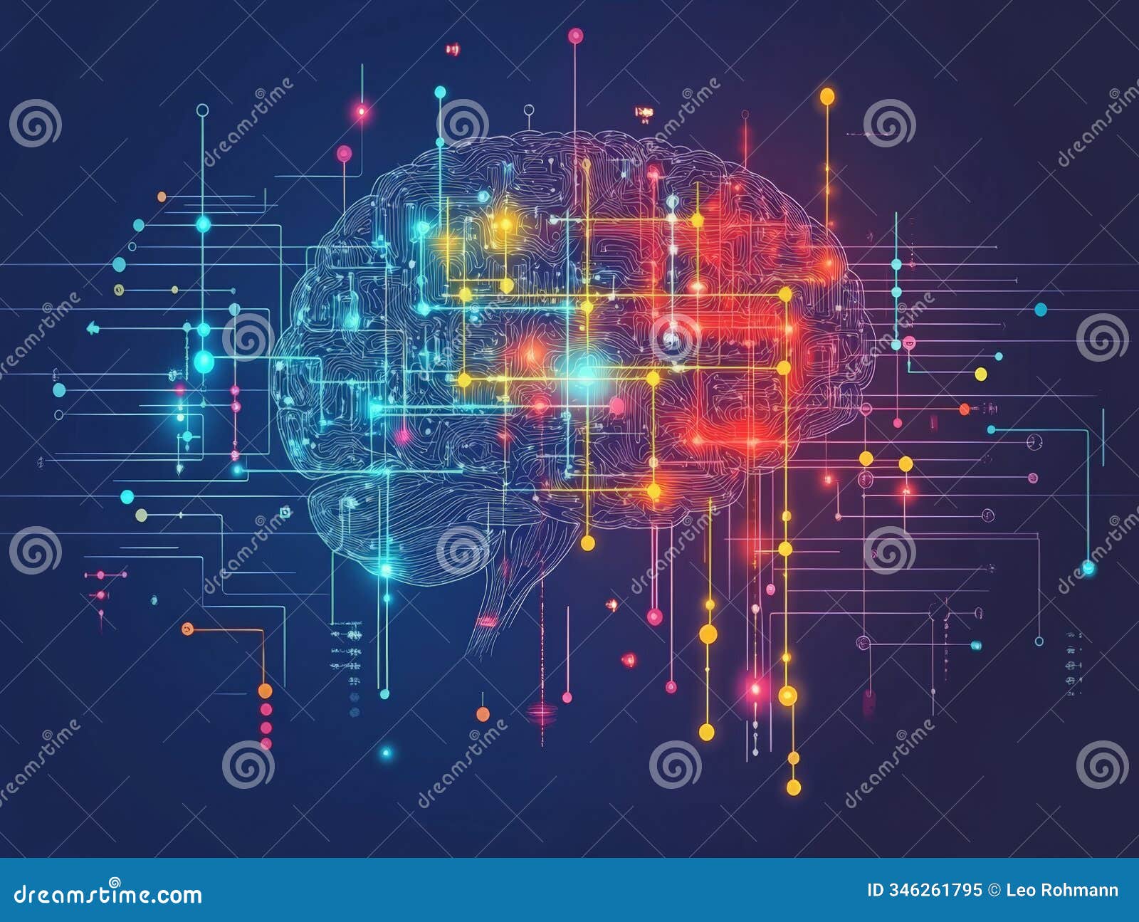Neural Brain Illustration with Colorful Glowing Data Points ...