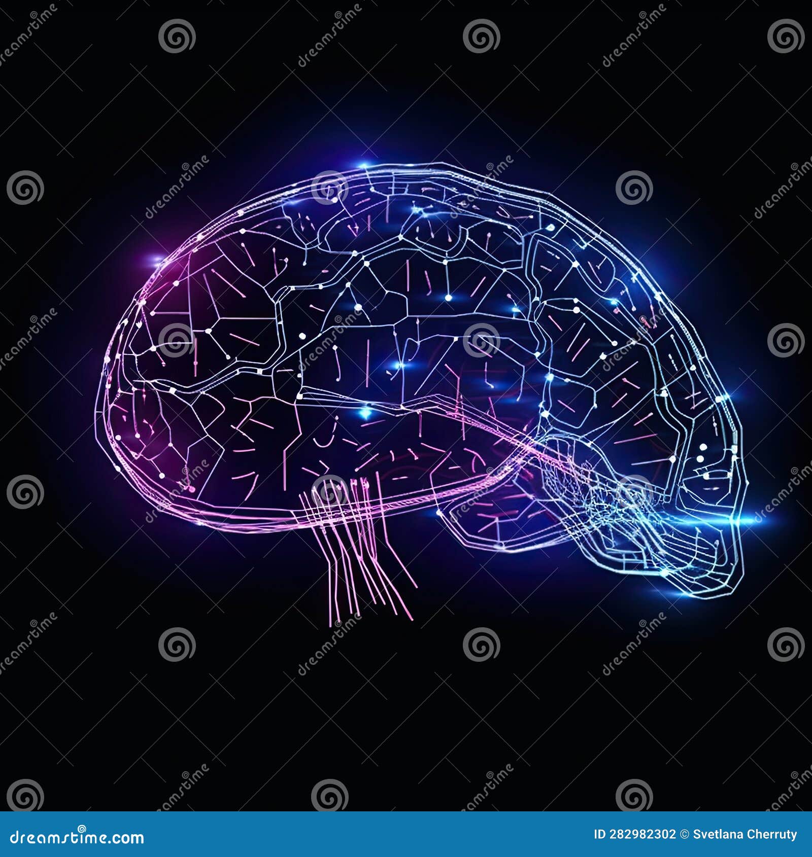 Neural Connection between Human Brain and Computer. Stock Illustration ...