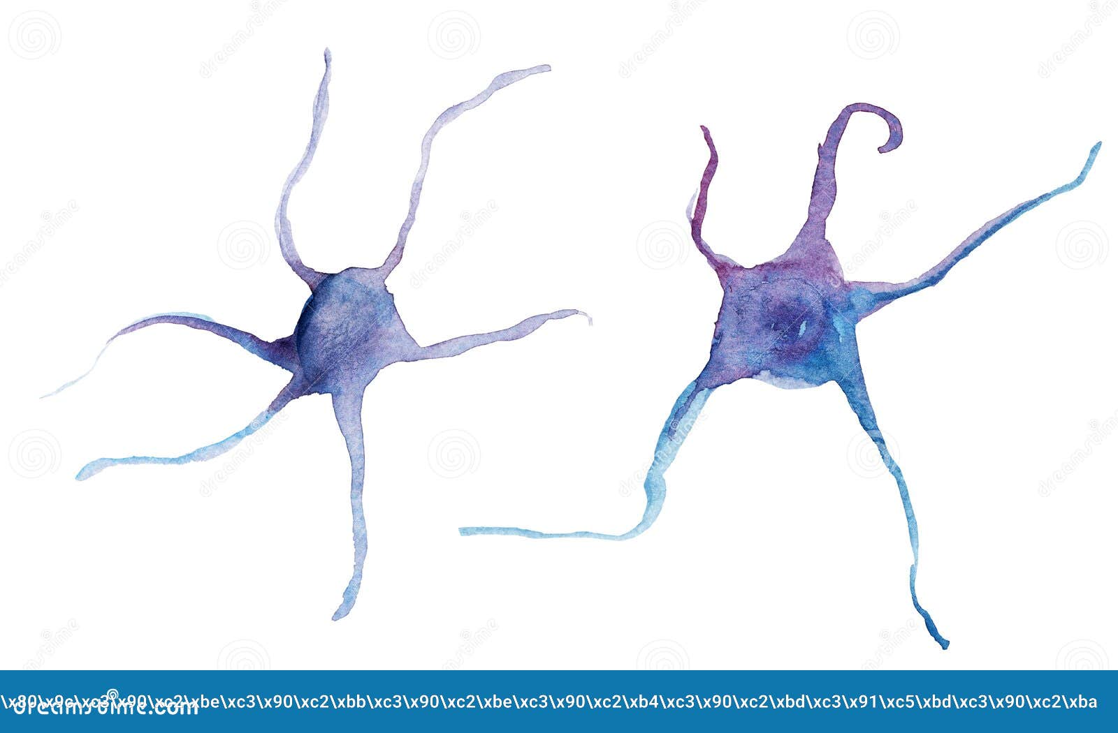 Neural Connections Abstract Watercolor Elements Set Stock Image - Image ...