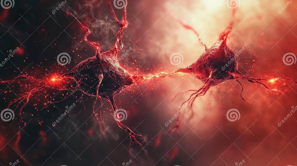 Neural Interaction with Glowing Red Synaptic Connection Stock ...