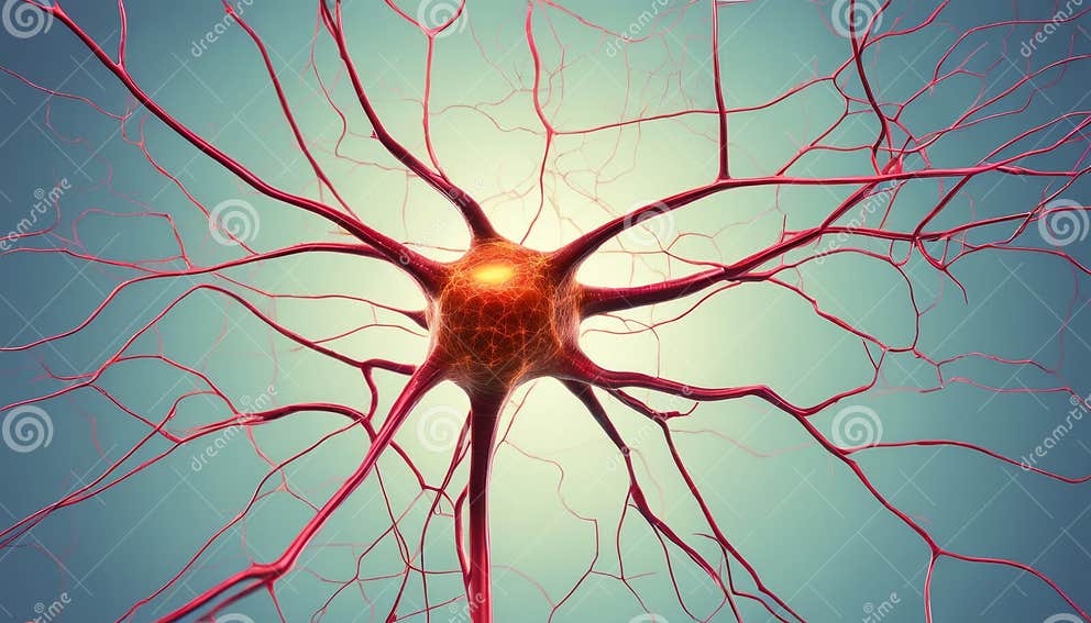 Neural Network in Action - a Neuron with Dendrites and Axon Stock ...