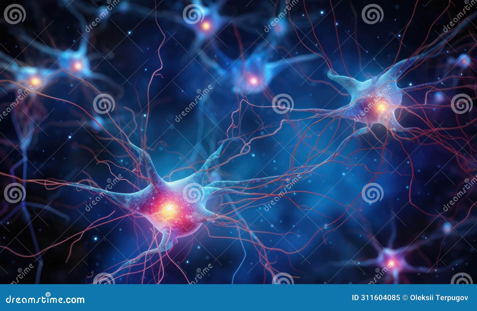 Neural Network with Active Impulse of Neuron Cells Stock Illustration ...