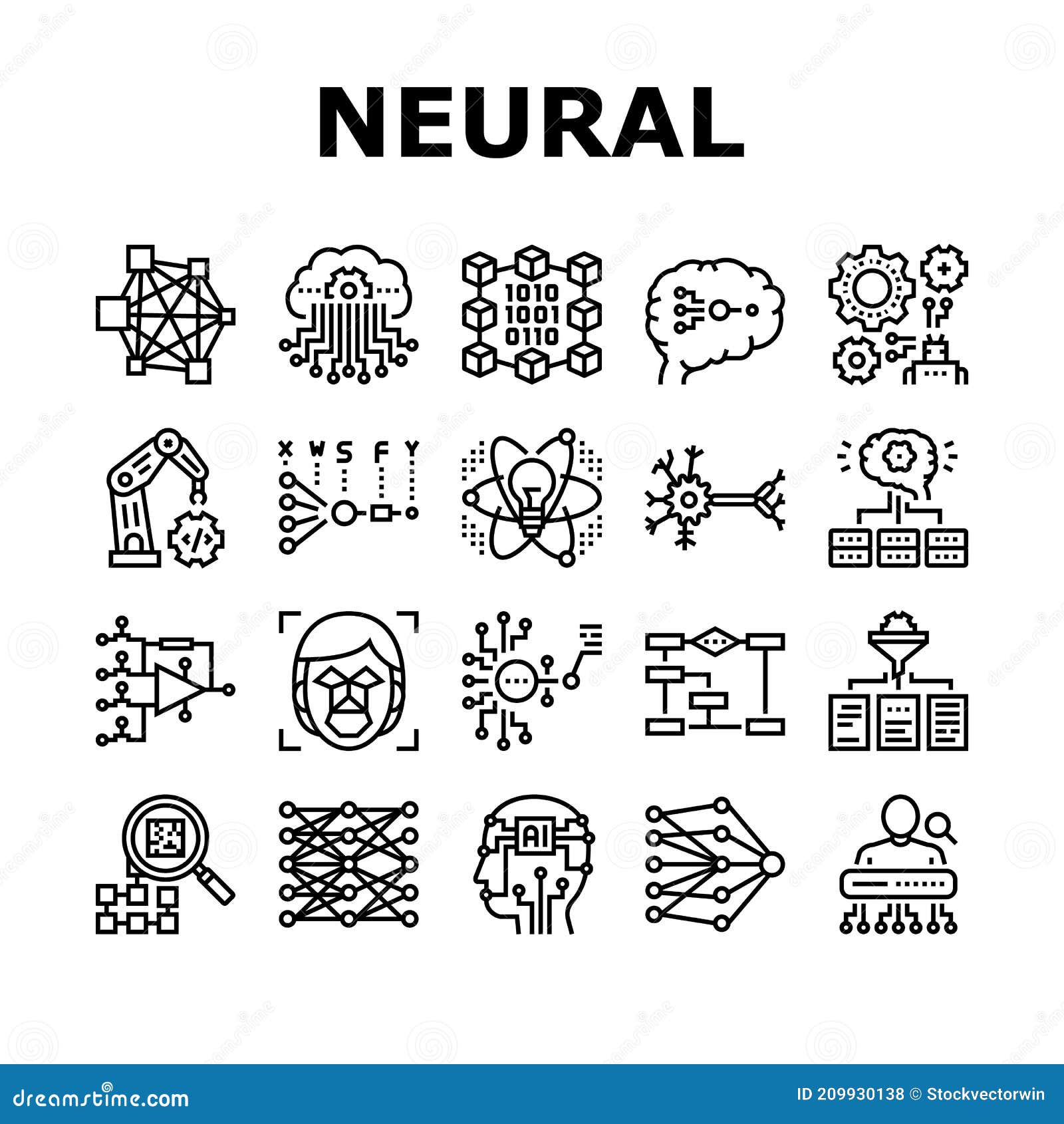 Neural Network and Ai Collection Icons Set Vector Stock Vector ...