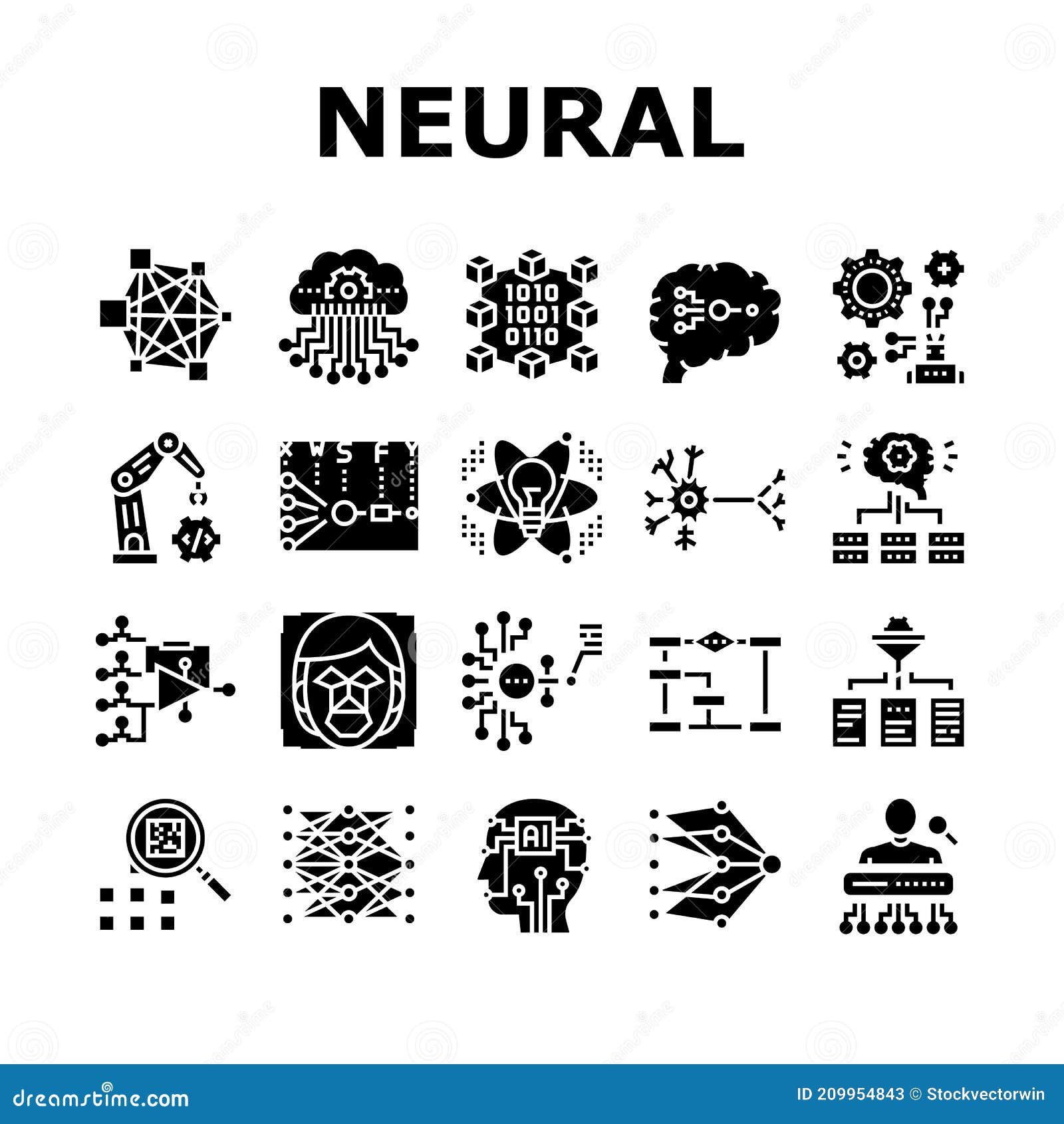 Neural Network and Ai Collection Icons Set Vector Stock Vector ...