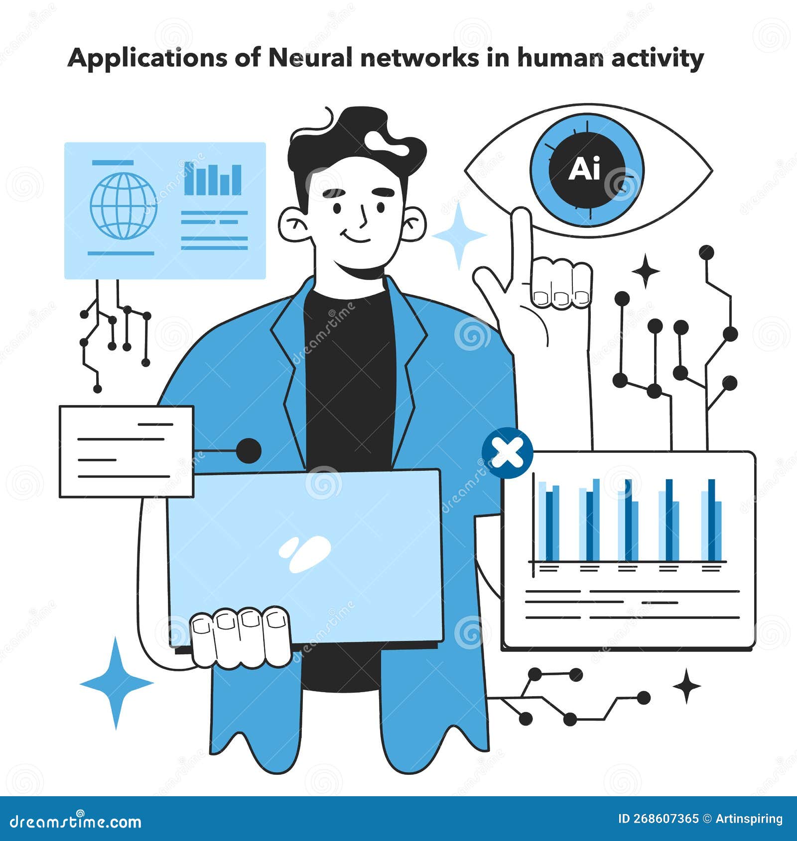 Neural Network Application in Human Activity. Self-learning Computing Stock Vector ...