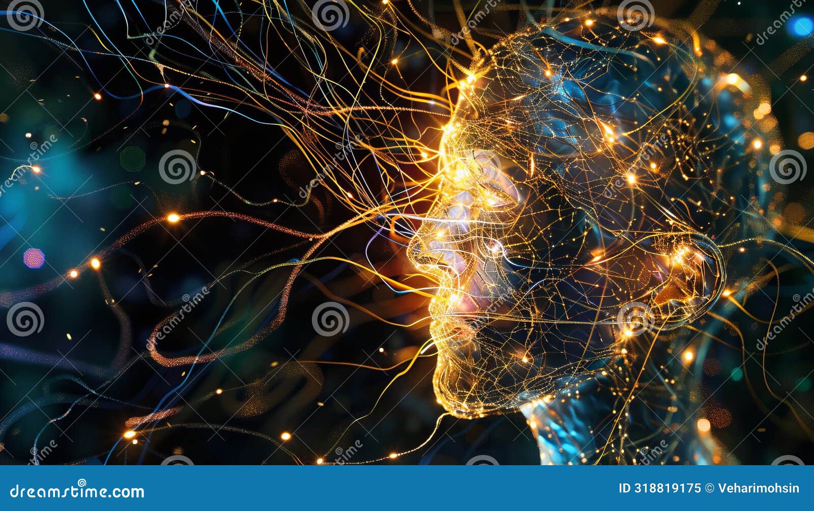 Neural Network of Artificial Intelect. Glowing Humanoid Stock ...