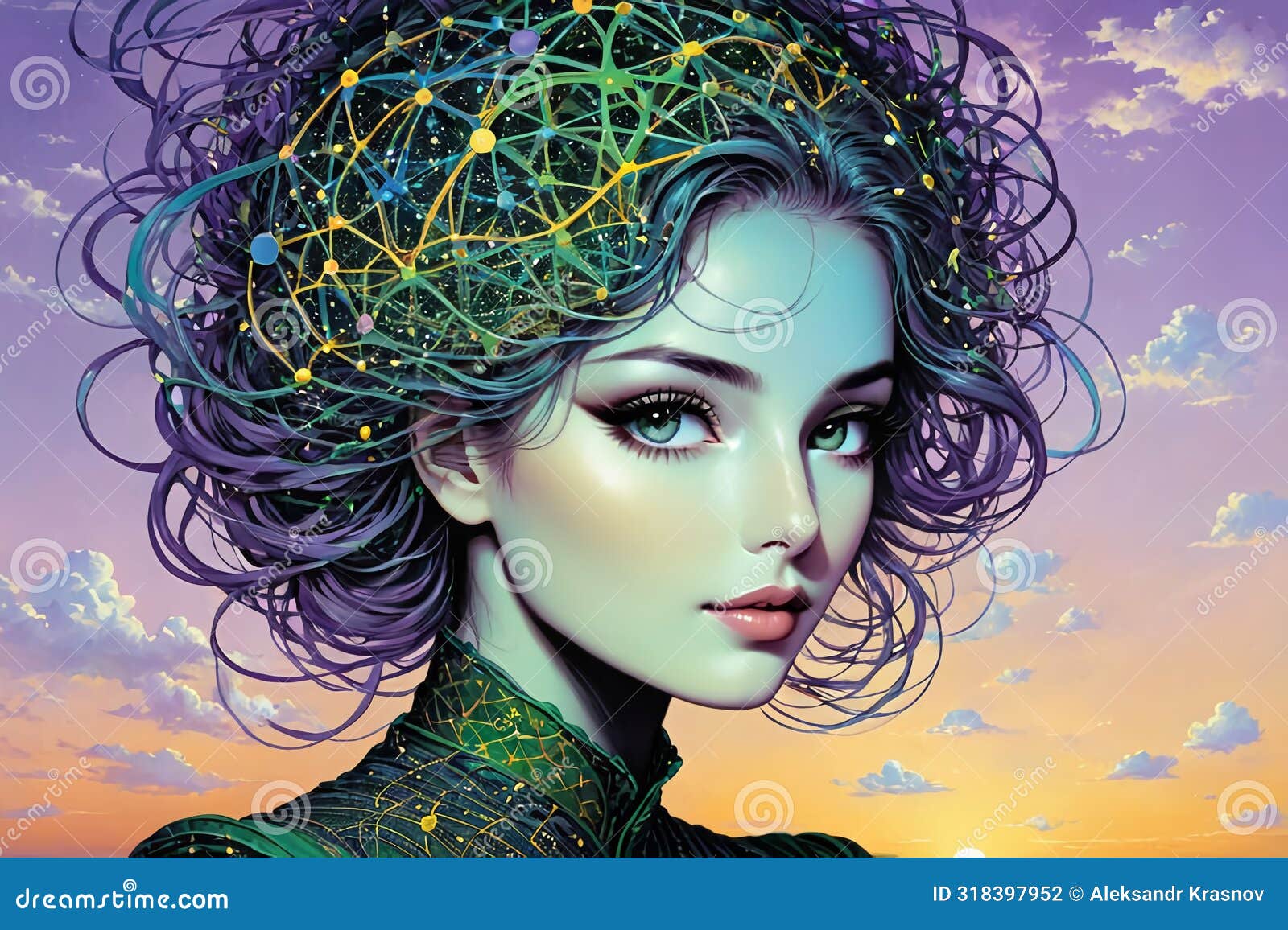 Neural Network in the Body of a Cute Girl Stock Illustration ...