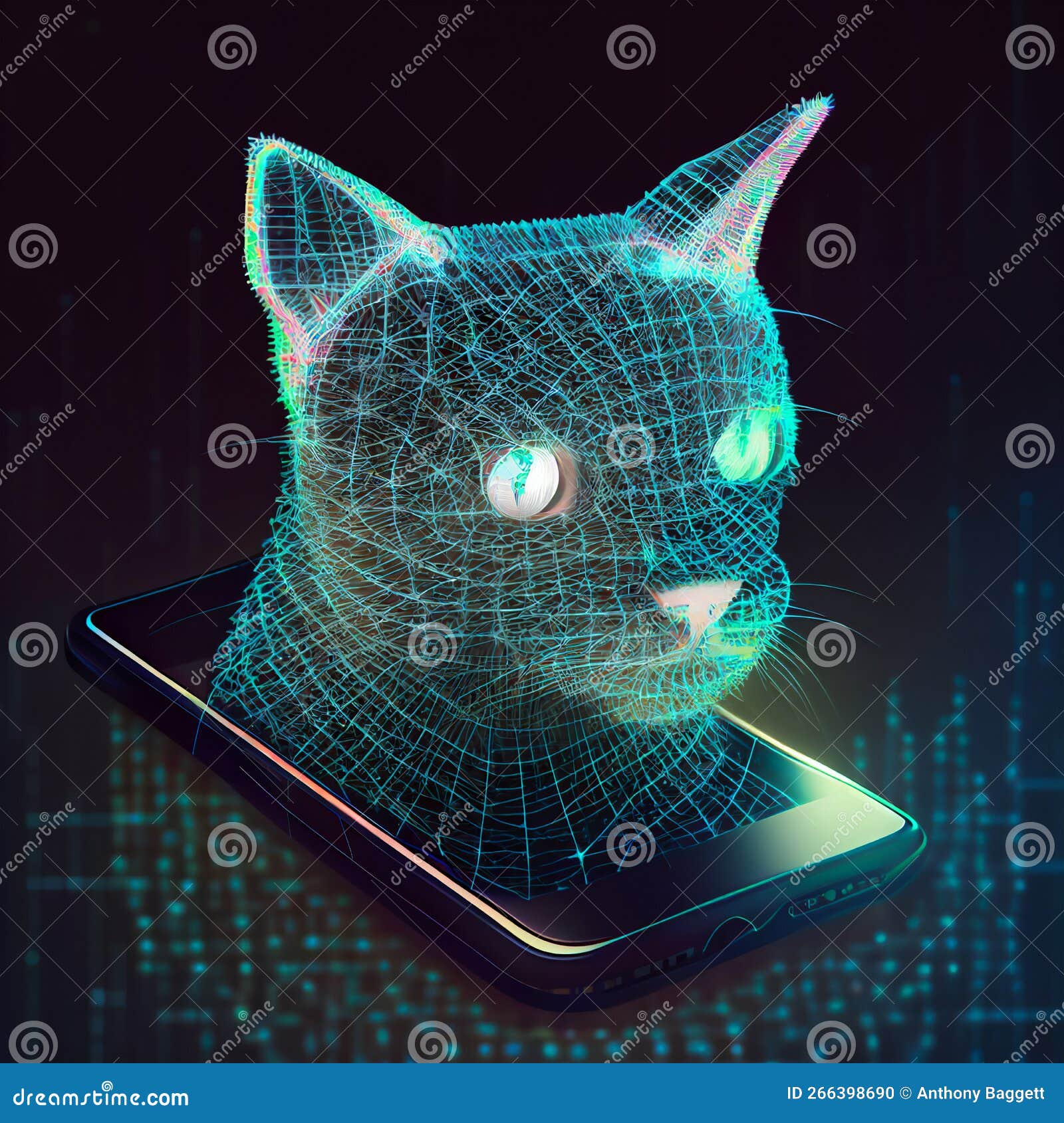 Neural Network of a Cat Head Projecting from a Mobile Phone Stock ...