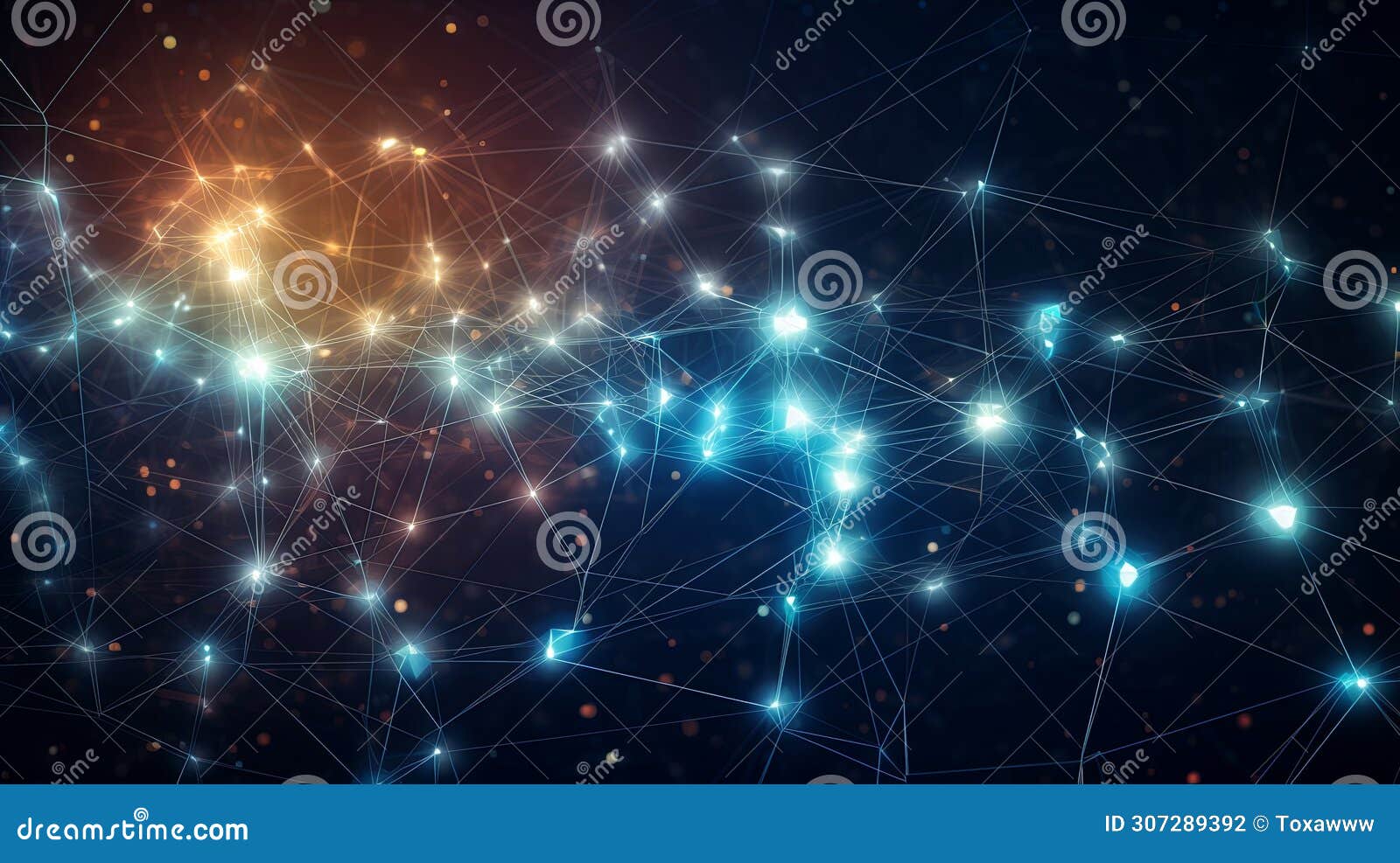 Neural Network Concept with Brightly Lit Connective Nodes Stock Photo ...