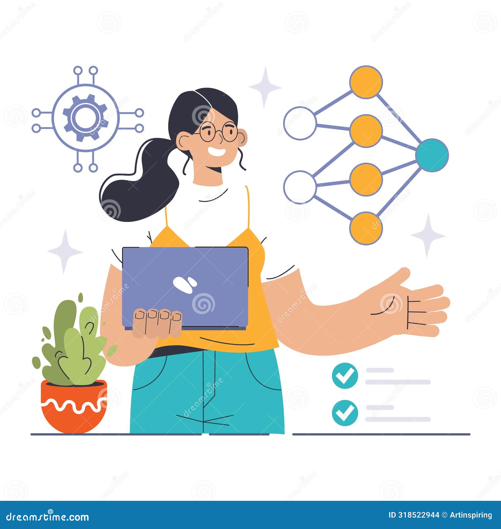 Neural Network Concept. Flat Vector Stock Vector - Illustration of ...