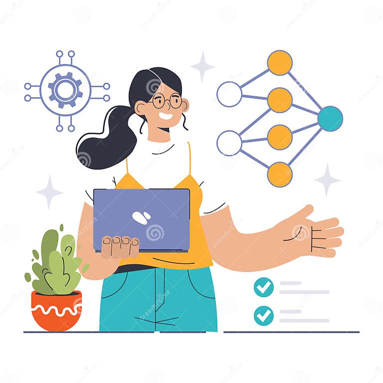 Neural Network Concept. Flat Vector Stock Vector - Illustration of ...