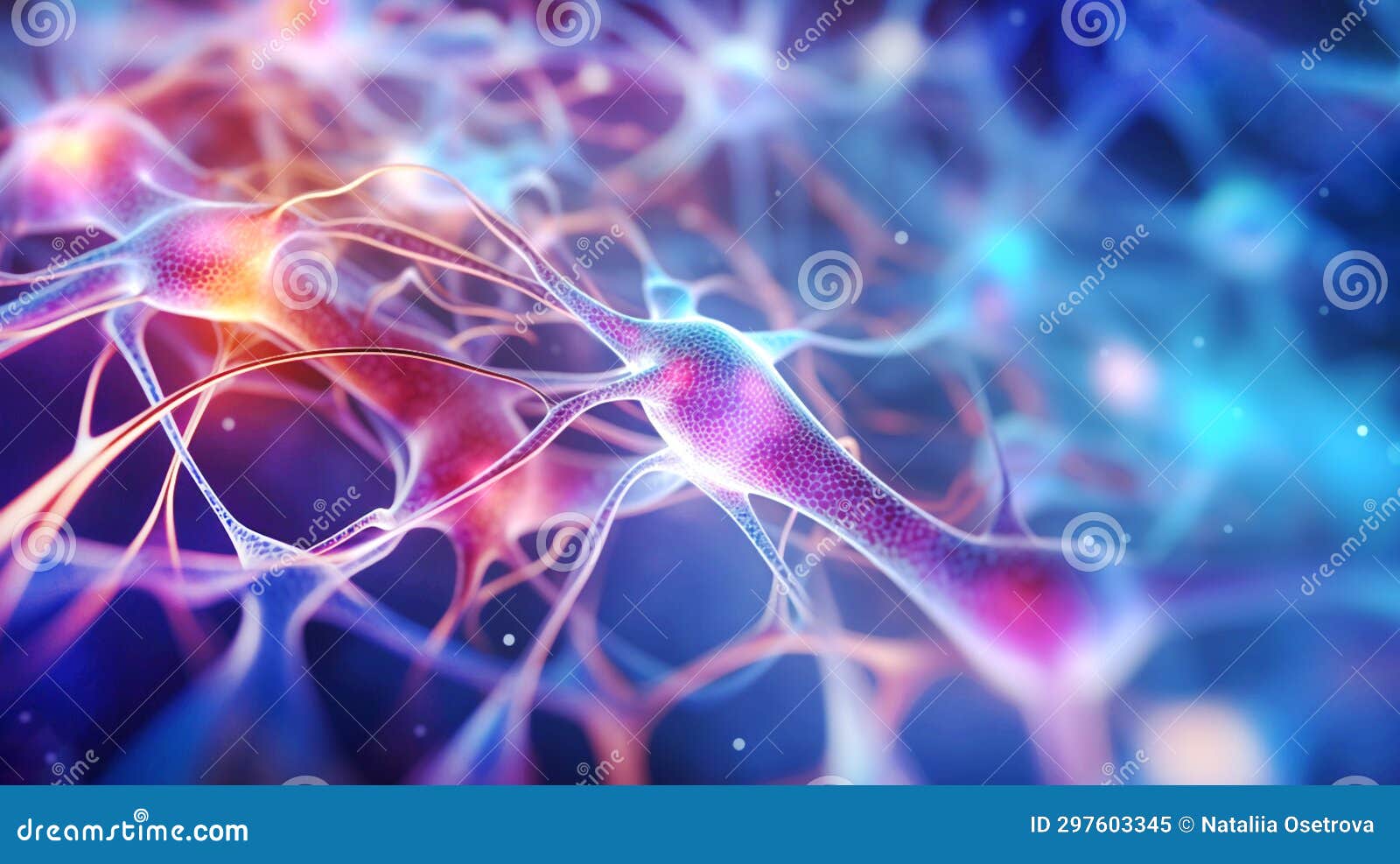 Neural Network or Neural Connections of the Brain in Neon Blue Shades ...